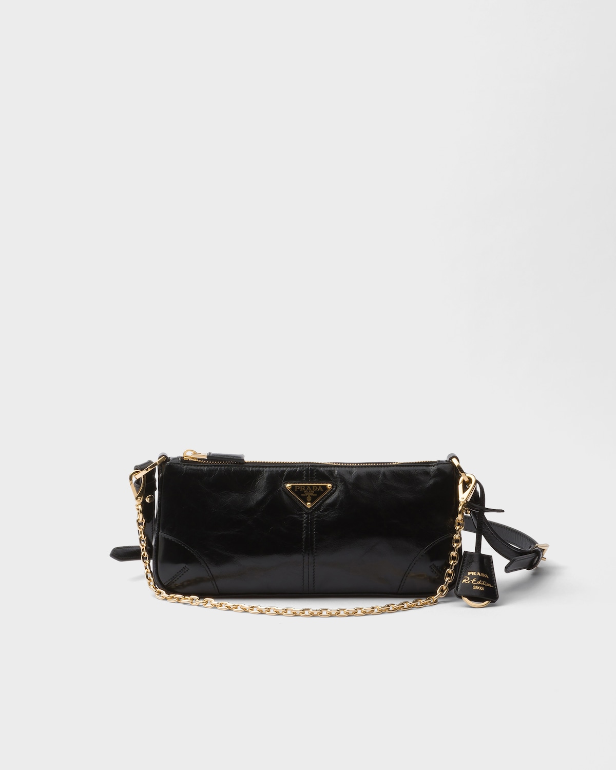 Black Prada Re-edition 2002 Medium Leather Shoulder Bag | PRADA