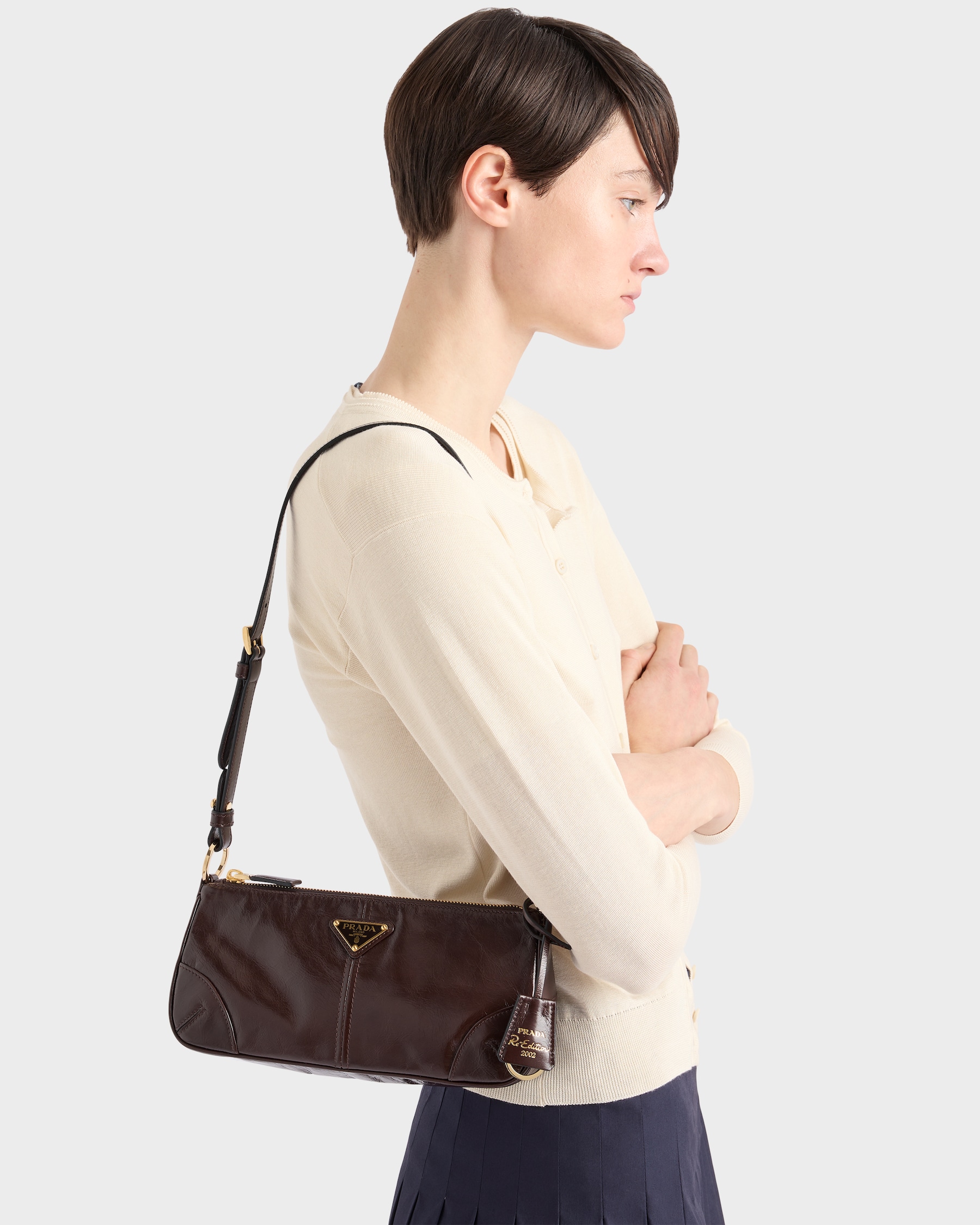 Dark Brown Prada Re-edition 2002 Medium Leather Shoulder Bag | PRADA