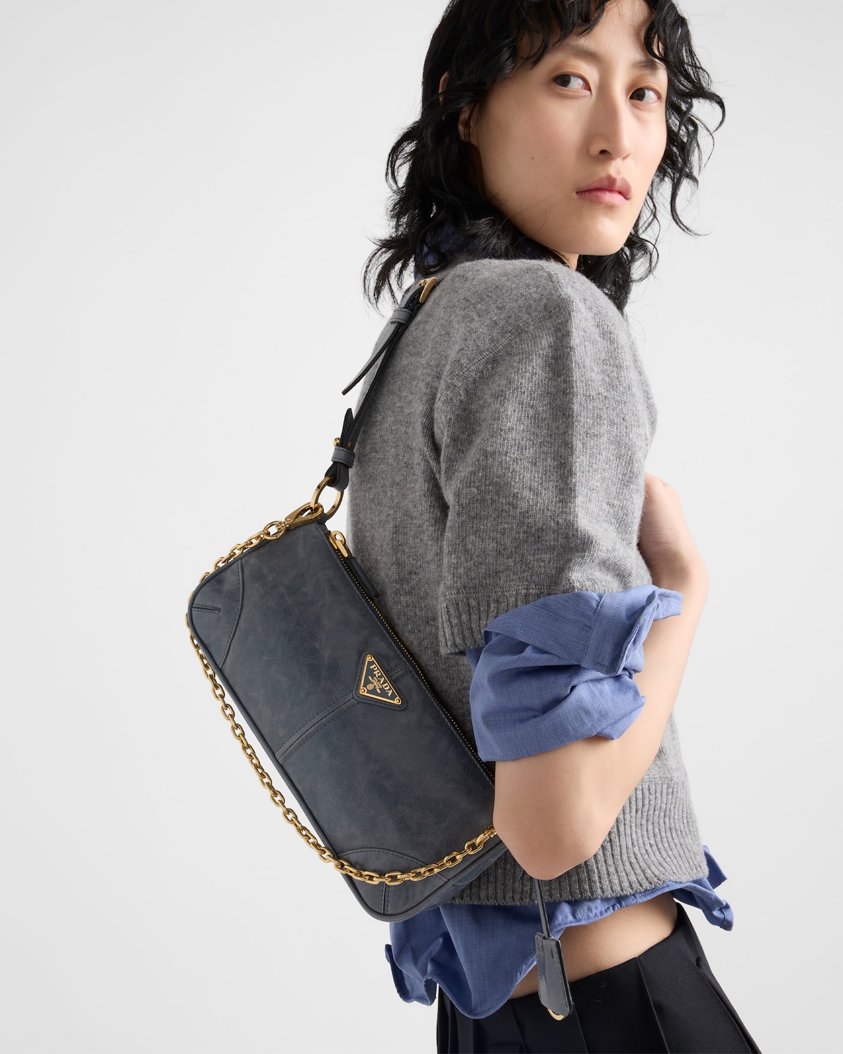 Air Force Blue Prada Re-edition 2002 Medium Leather Shoulder Bag | PRADA