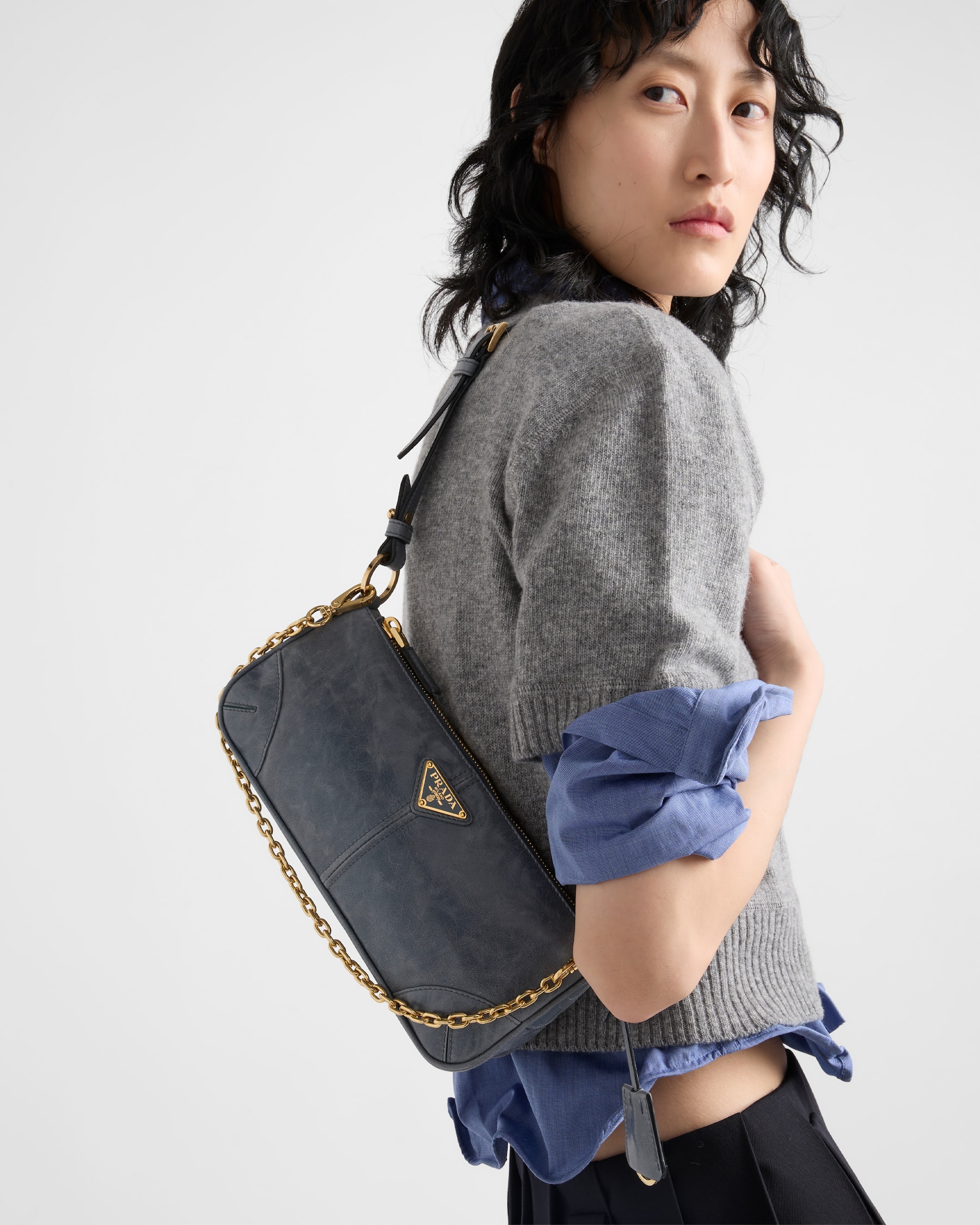 Air Force Blue Prada Re-edition 2002 Medium Leather Shoulder Bag | PRADA