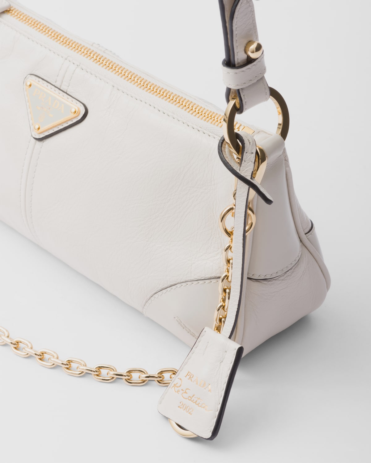 White Prada Re-edition 2002 Medium Leather Shoulder Bag | PRADA