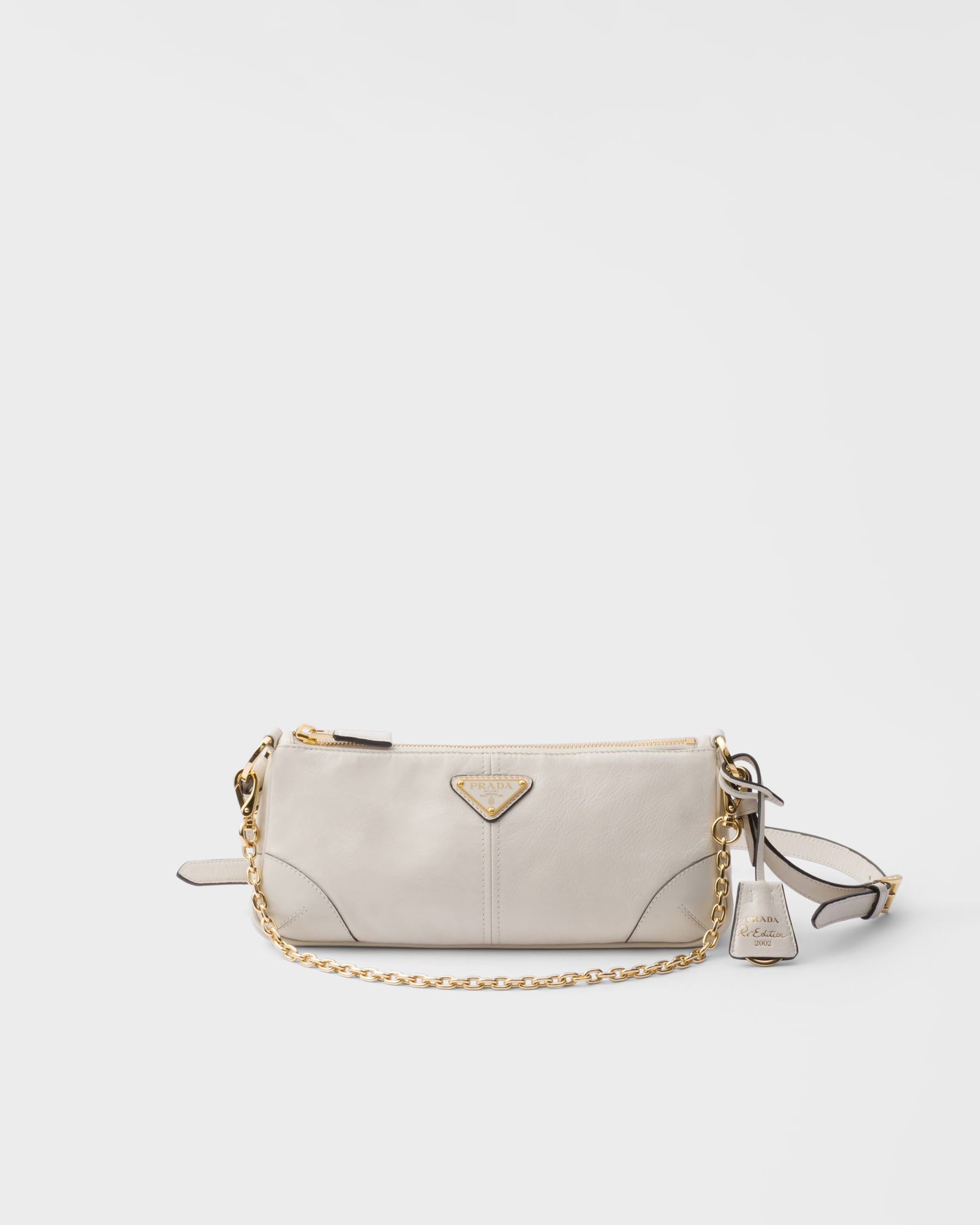White Prada Re-edition 2002 Medium Leather Shoulder Bag | PRADA