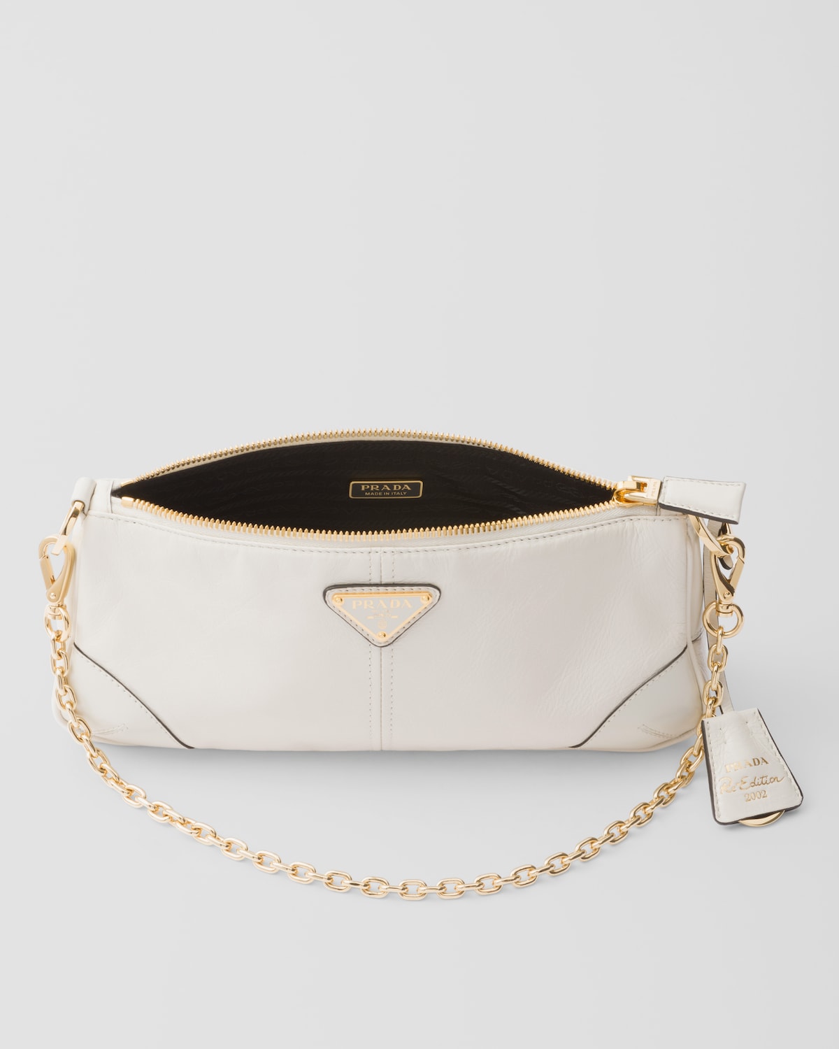 White Prada Re-edition 2002 Medium Leather Shoulder Bag | PRADA