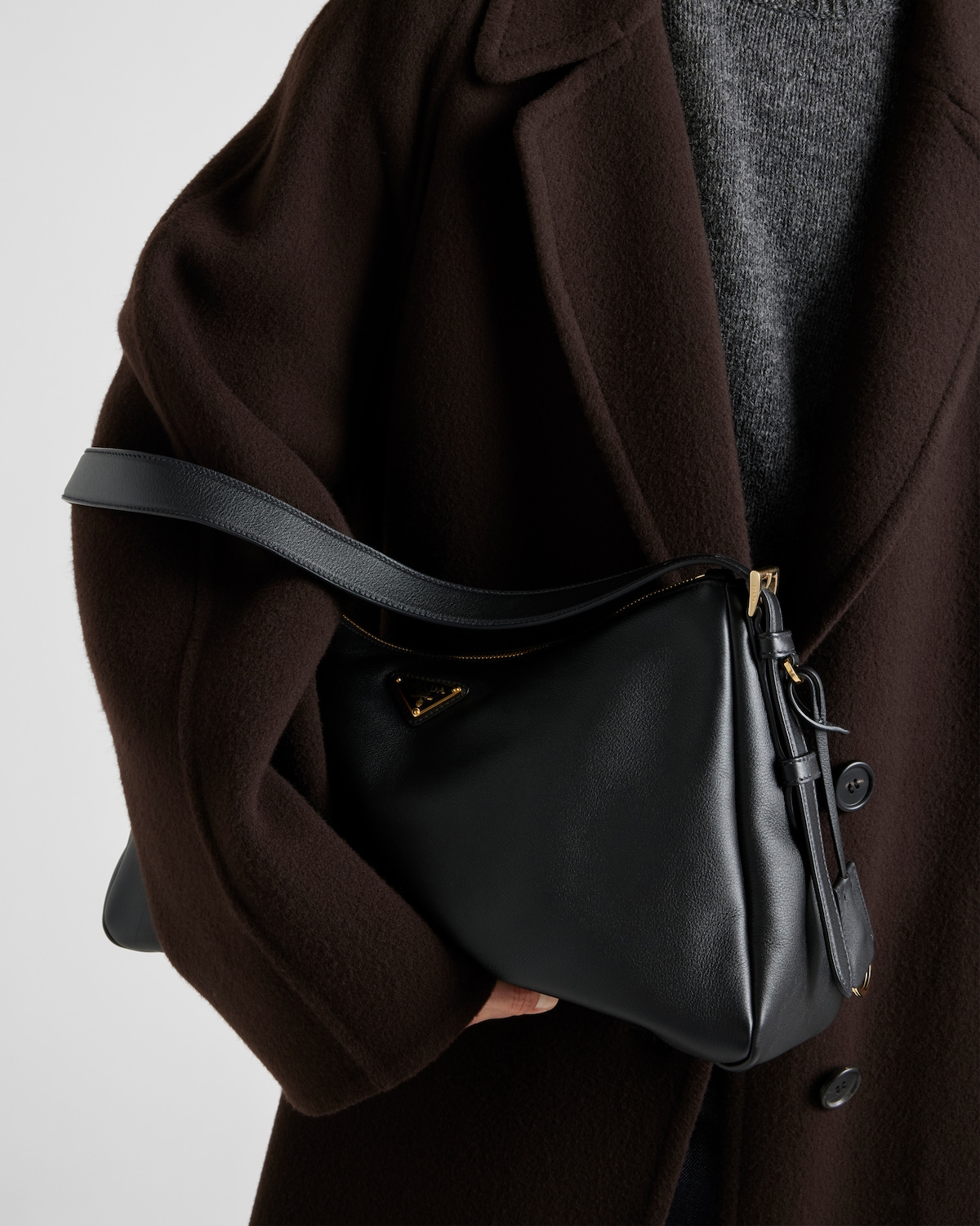 Black Prada Aimée Large Leather Shoulder Bag | PRADA - United States