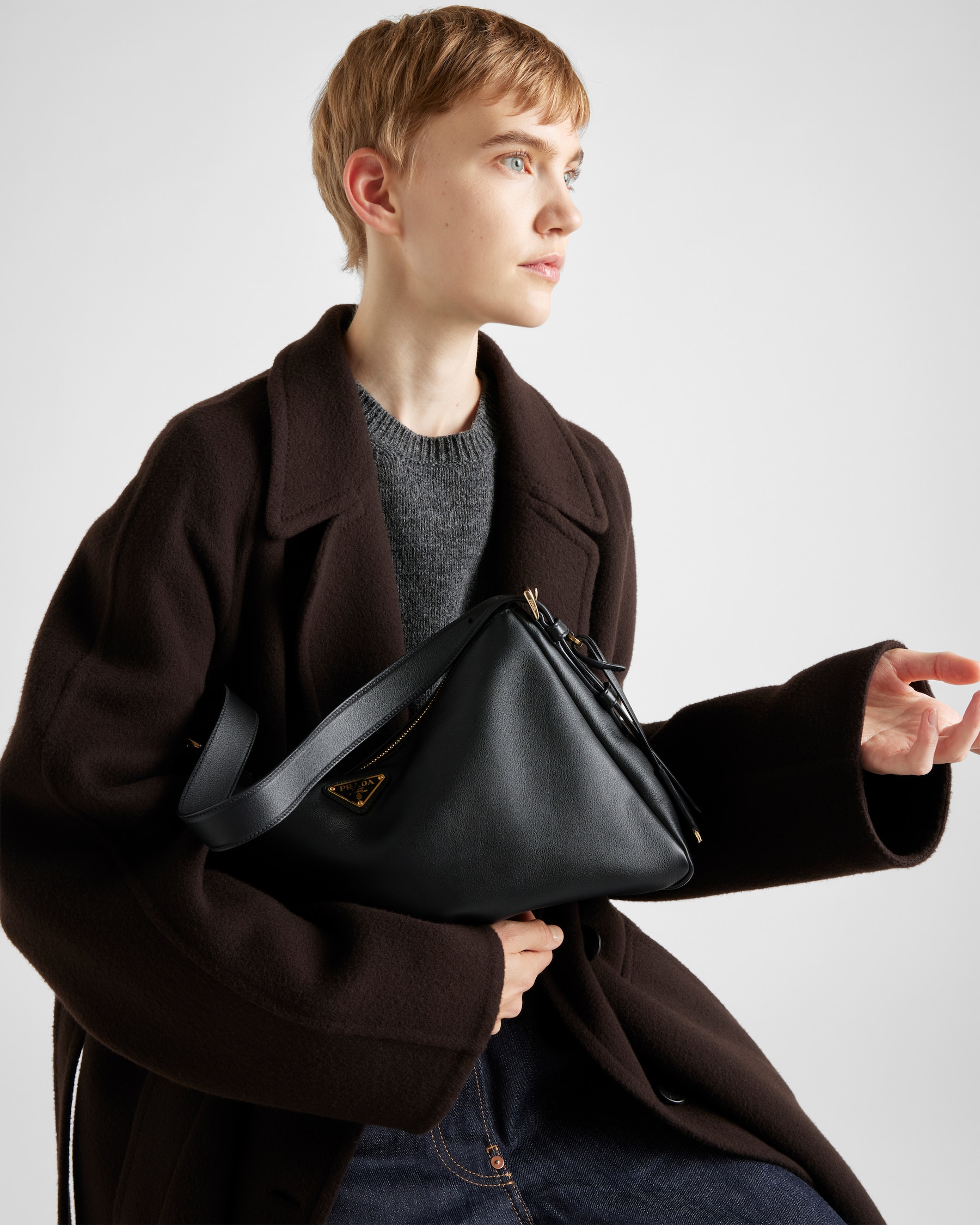 Black Prada Aimée Large Leather Shoulder Bag | PRADA - United States