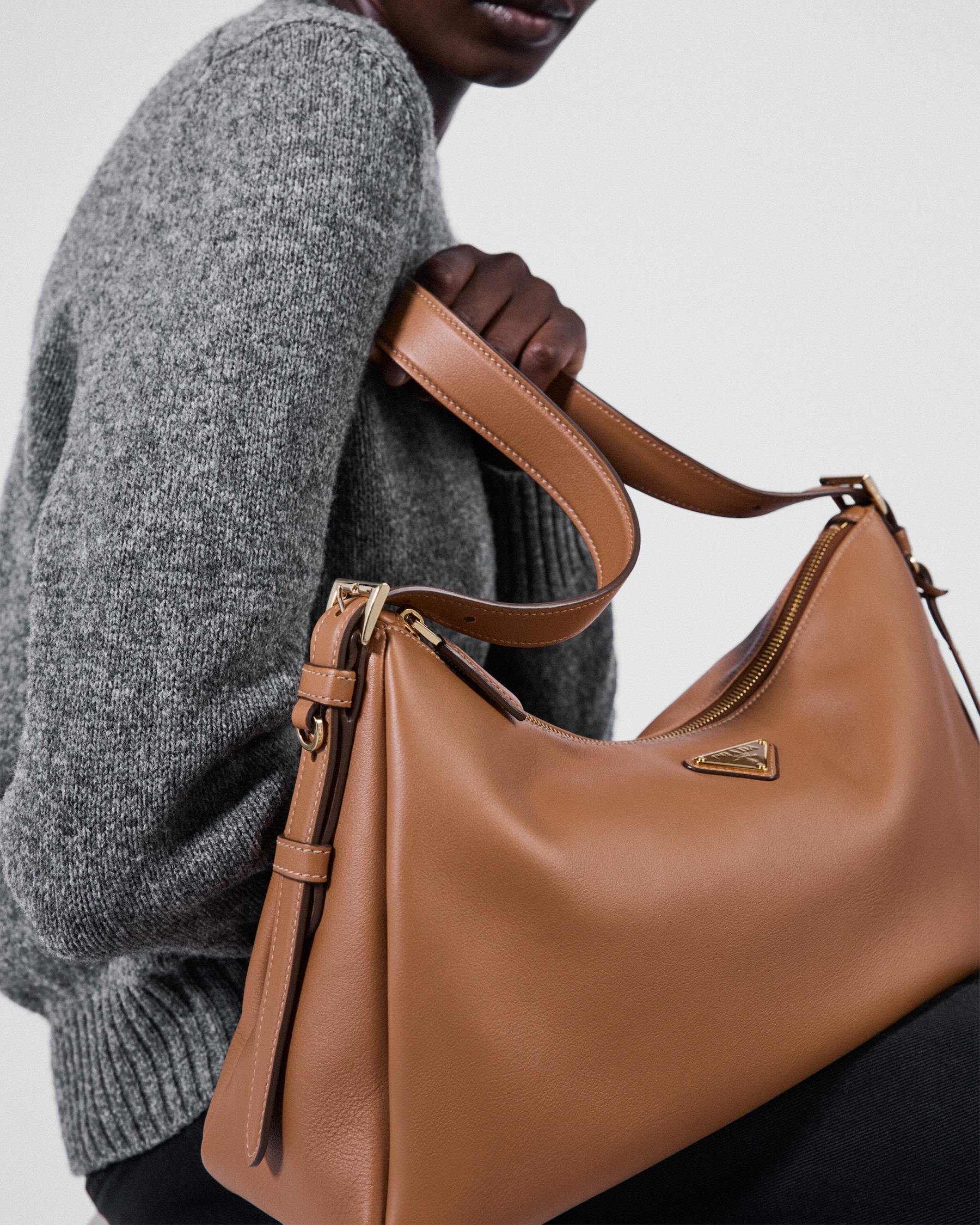 Caramel Prada Aimée Large Leather Shoulder Bag | PRADA - United States