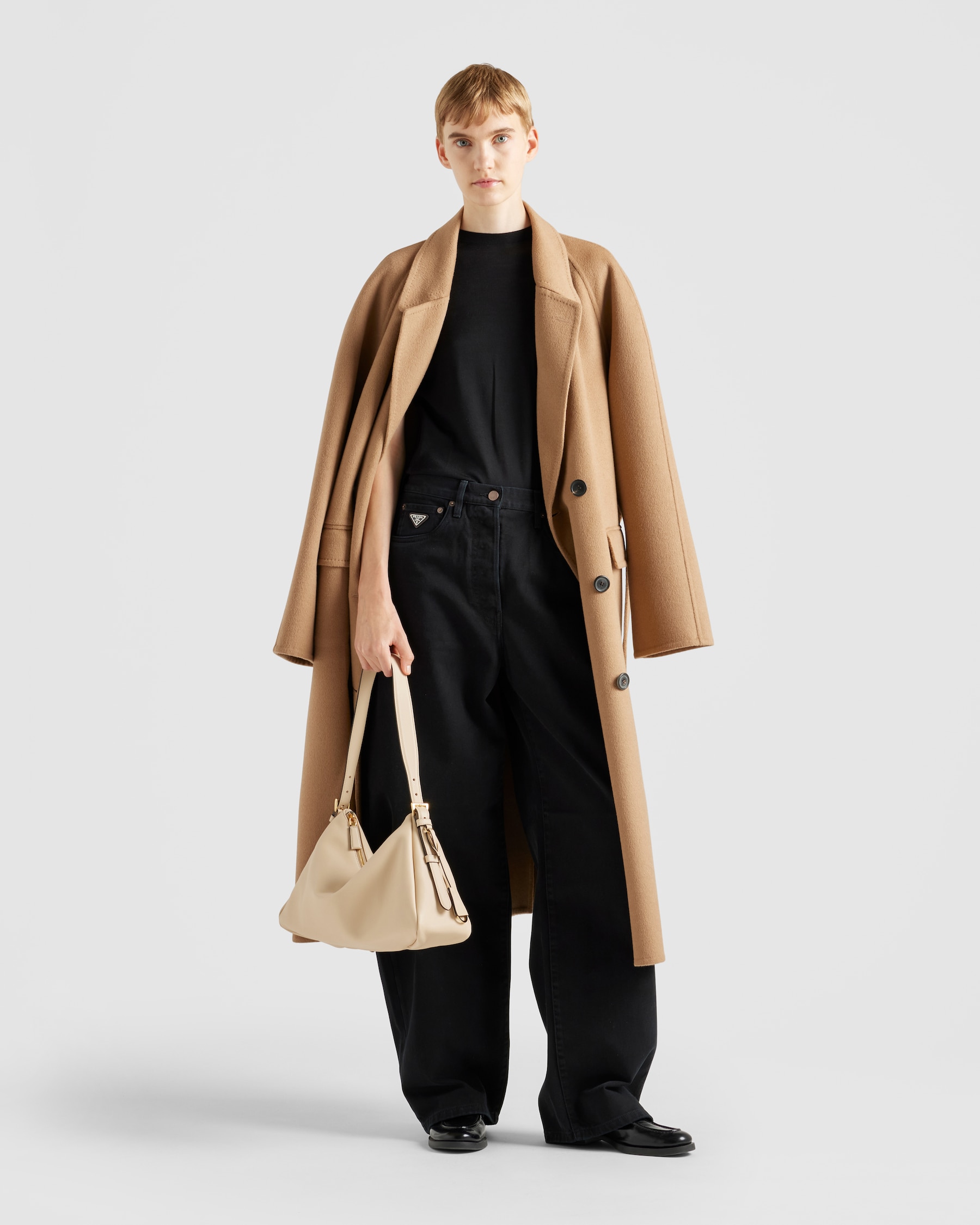 Travertine Prada Aimée Large Leather Shoulder Bag | PRADA