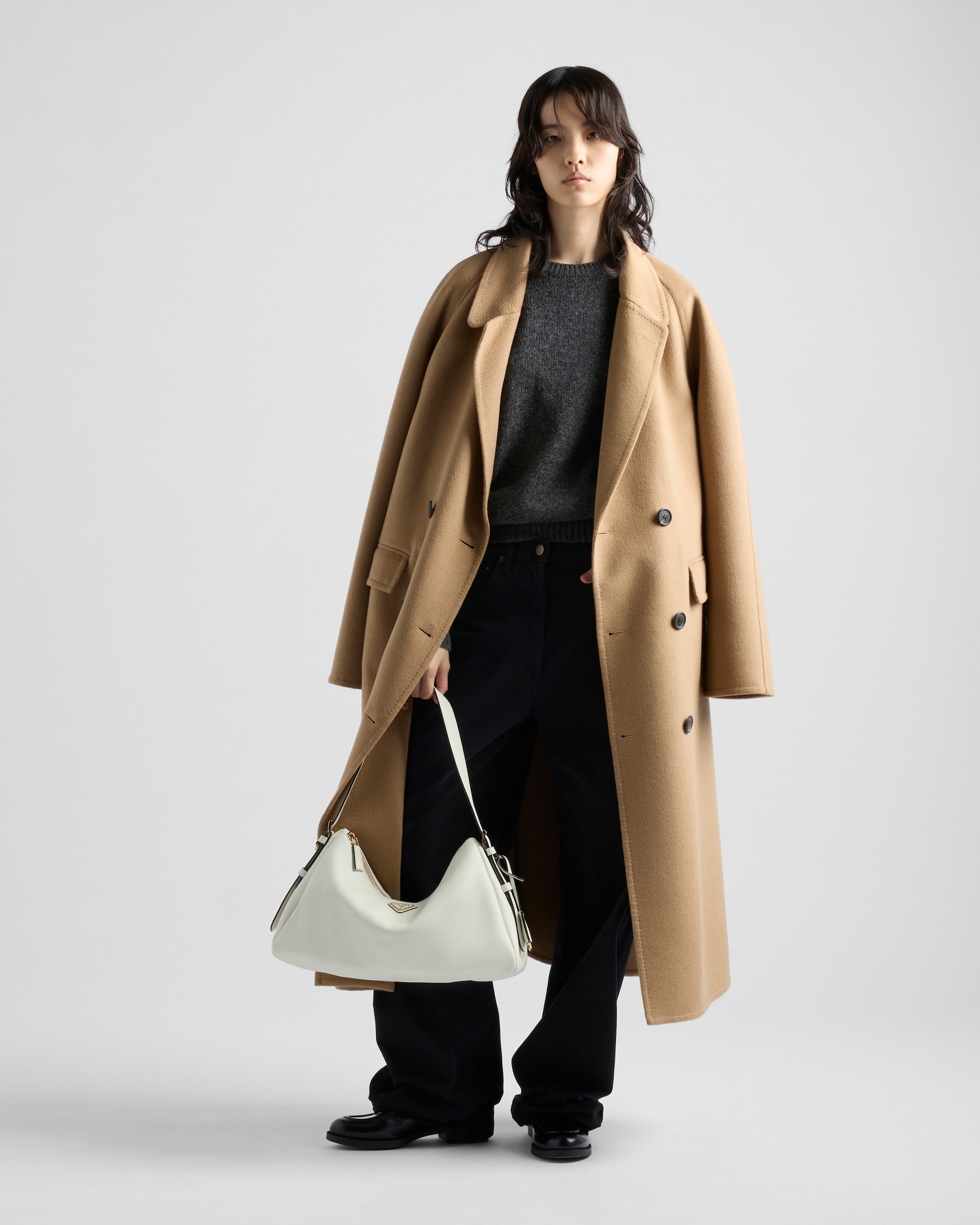 White Prada Aimée Large Leather Shoulder Bag | PRADA