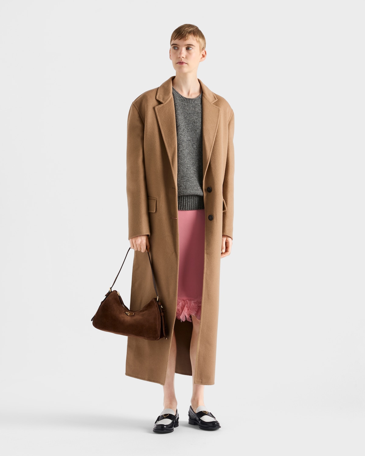 Cocoa Brown Prada Aimée Medium Suede Shoulder Bag | PRADA