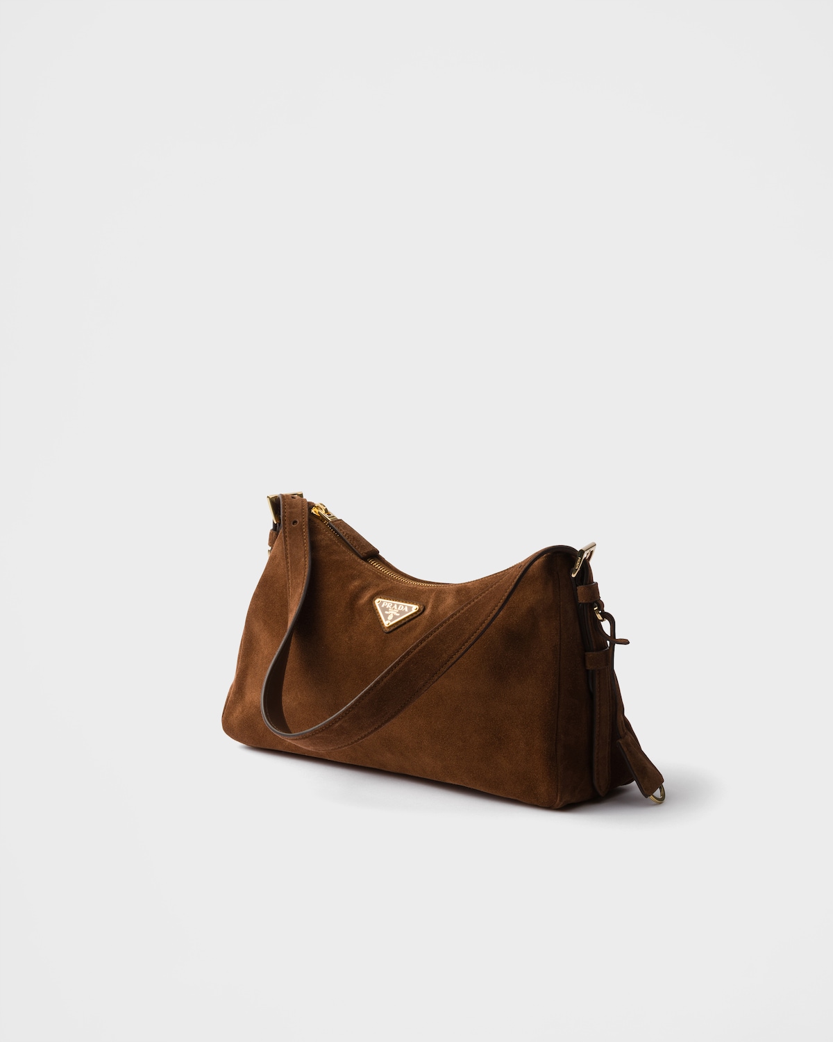 Cocoa Brown Prada Aimée Medium Suede Shoulder Bag | PRADA