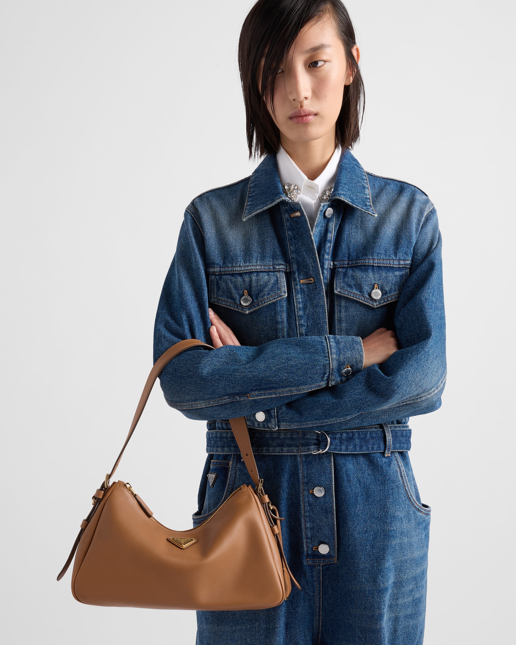 Caramel Prada Aimée Medium Leather Shoulder Bag | PRADA - United States