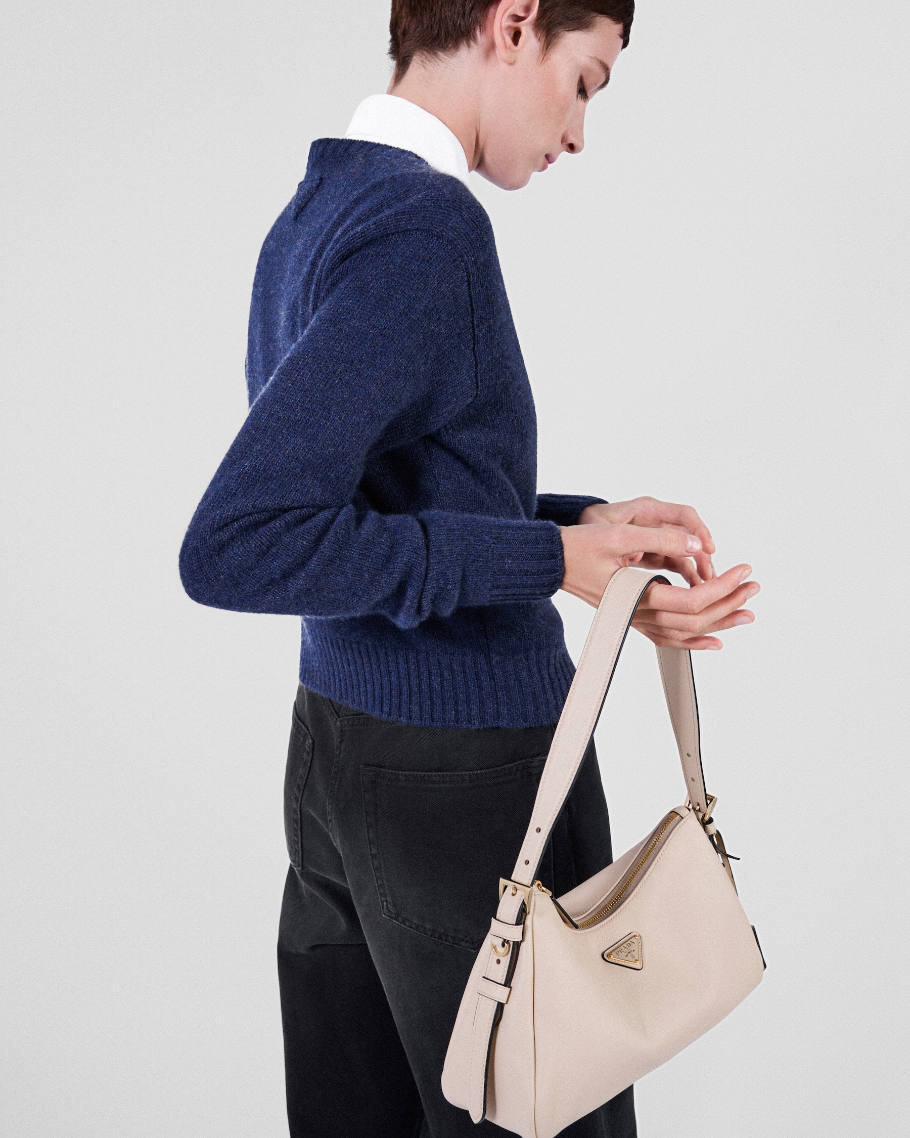 Travertine Prada Aimée Medium Leather Shoulder Bag | PRADA - United States