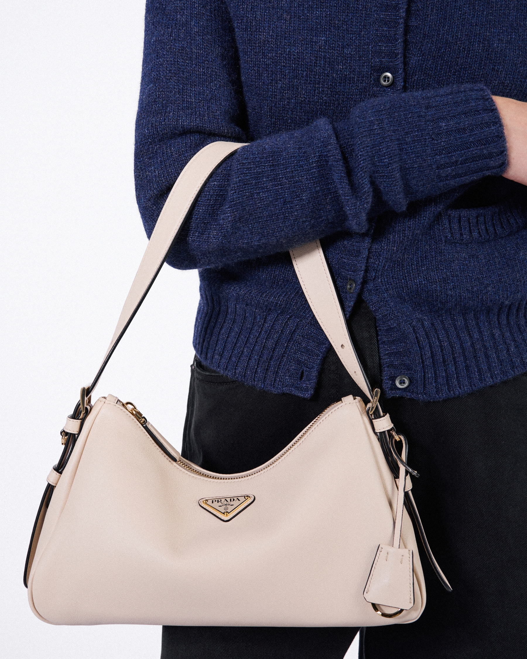 Travertine Prada Aimée Medium Leather Shoulder Bag | PRADA - United States