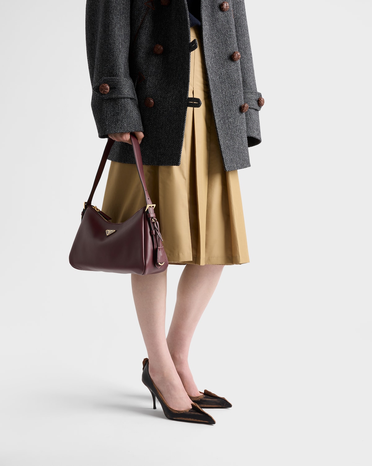Burgundy Prada Aimée Medium Leather Shoulder Bag | PRADA - United States