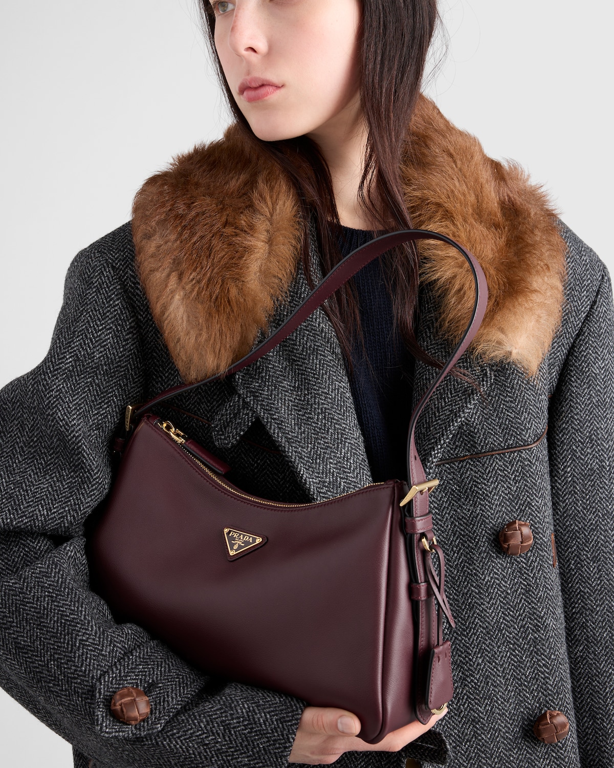 Burgundy Prada Aimée Medium Leather Shoulder Bag | PRADA