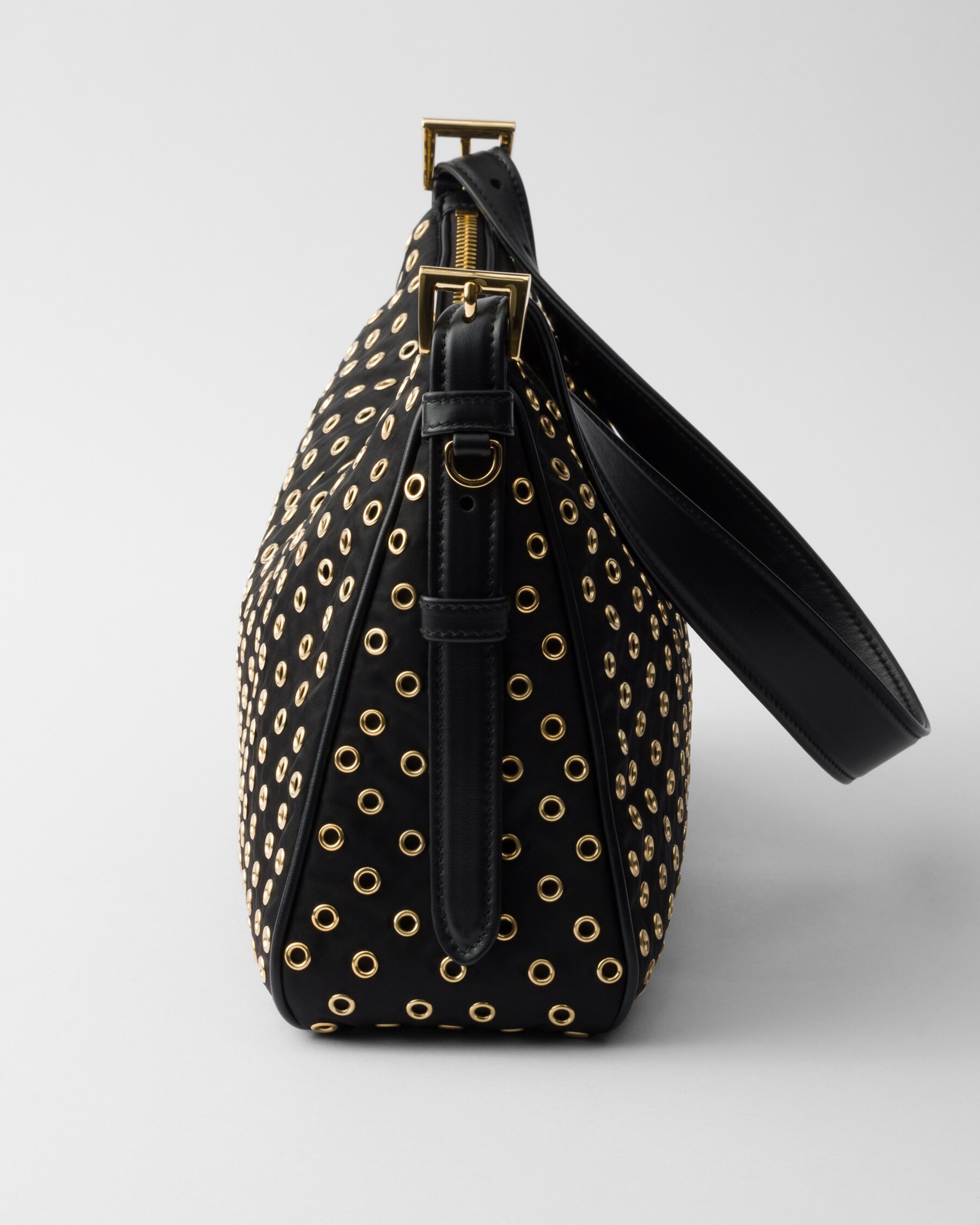 Black Prada Aimée Large Re-nylon Shoulder Bag With Grommet Detail | PRADA