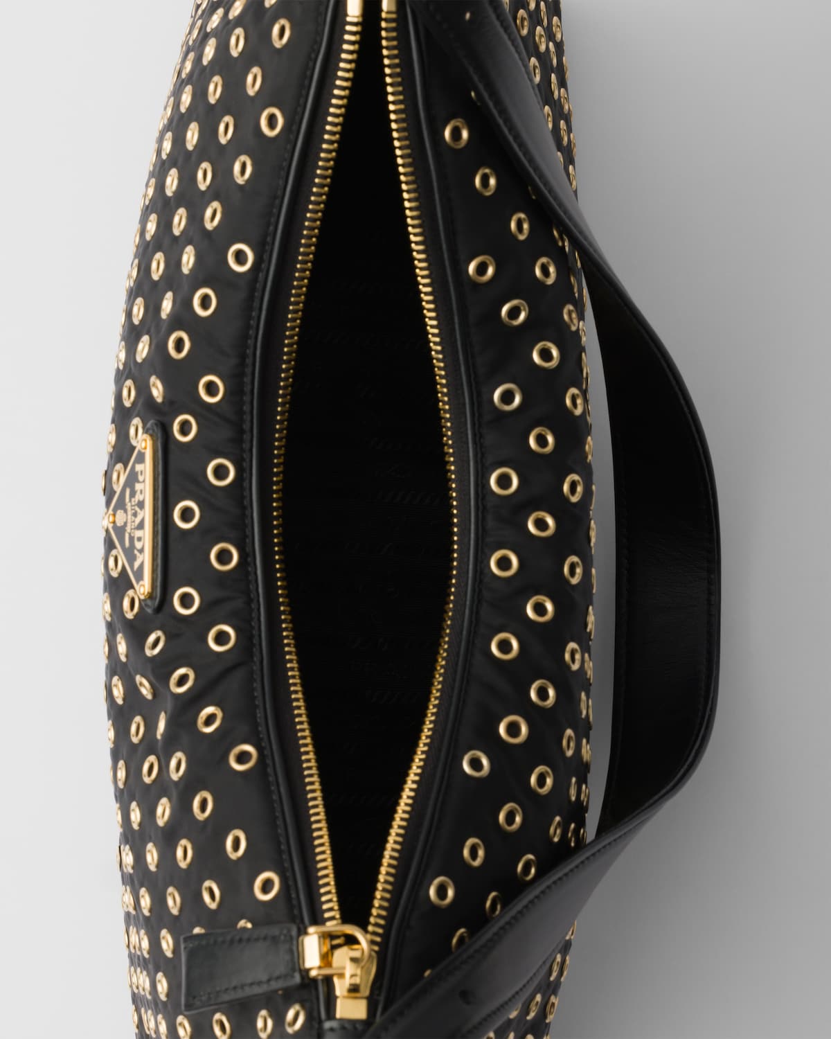 Black Prada Aimée Large Re-nylon Shoulder Bag With Grommet Detail | PRADA
