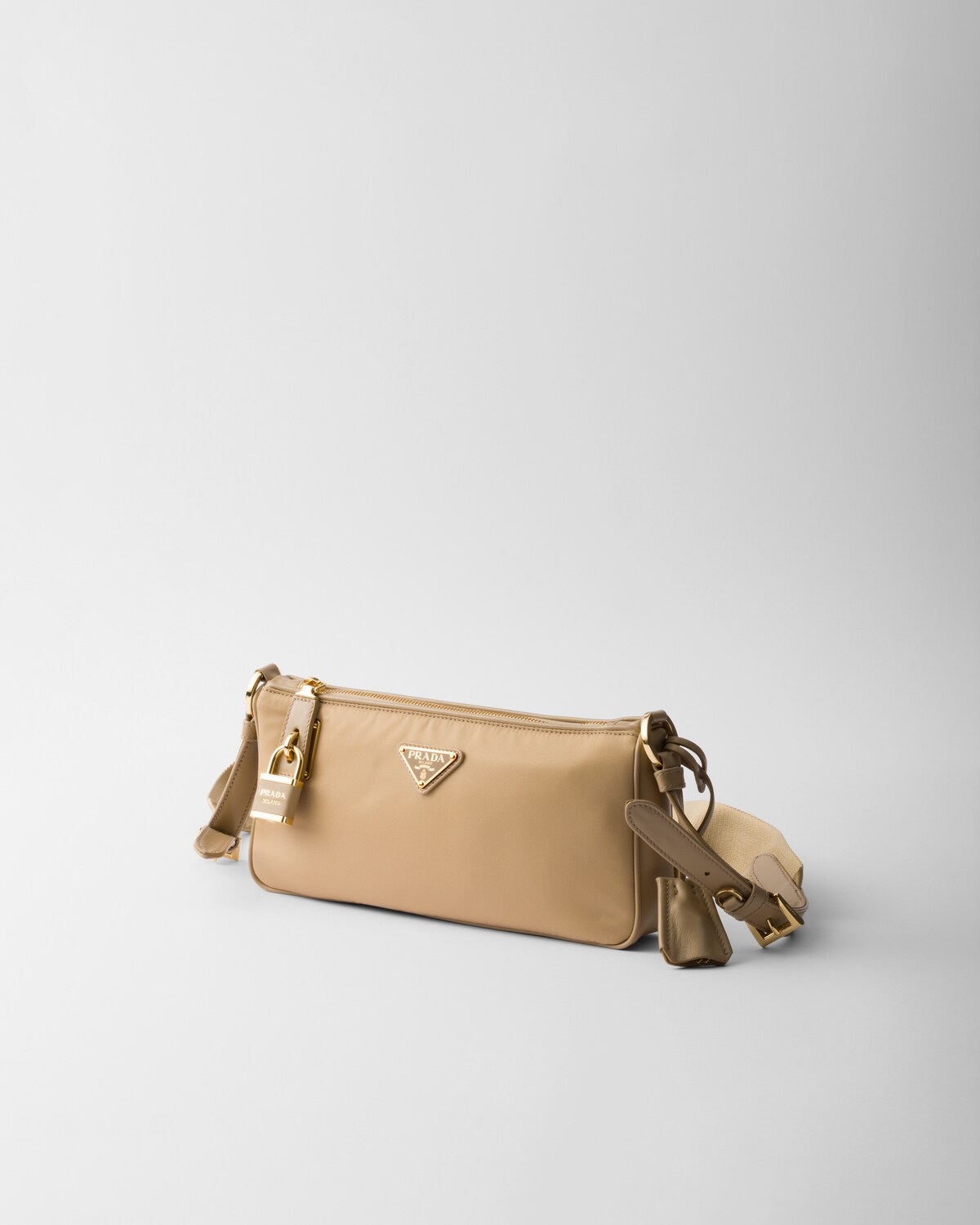 Camel Brown Small Re-nylon And Leather Shoulder Bag | PRADA