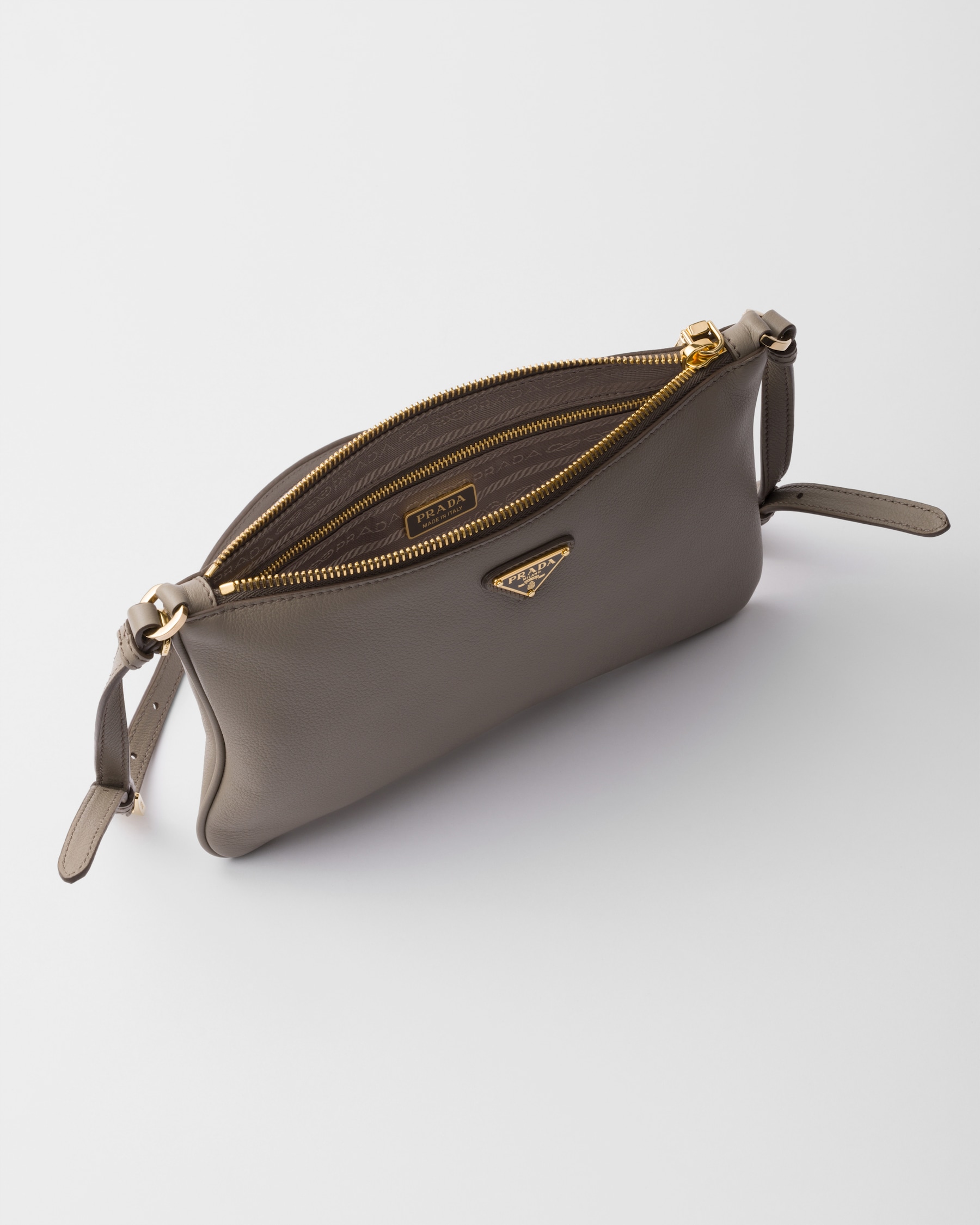 Clay Grey Leather Pouch | PRADA - United States