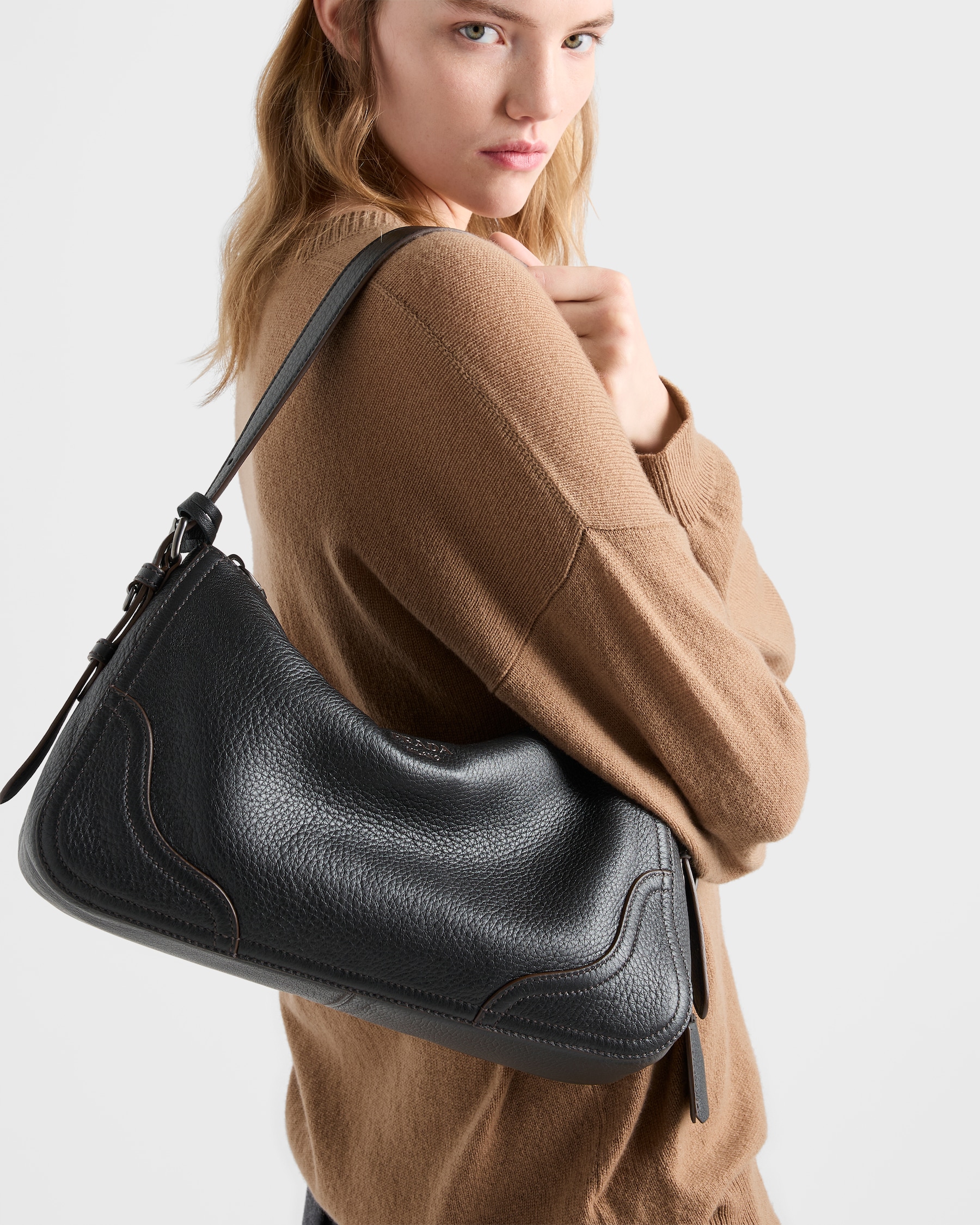 Black Prada Aimèe Large Leather Shoulder Bag | PRADA - United States