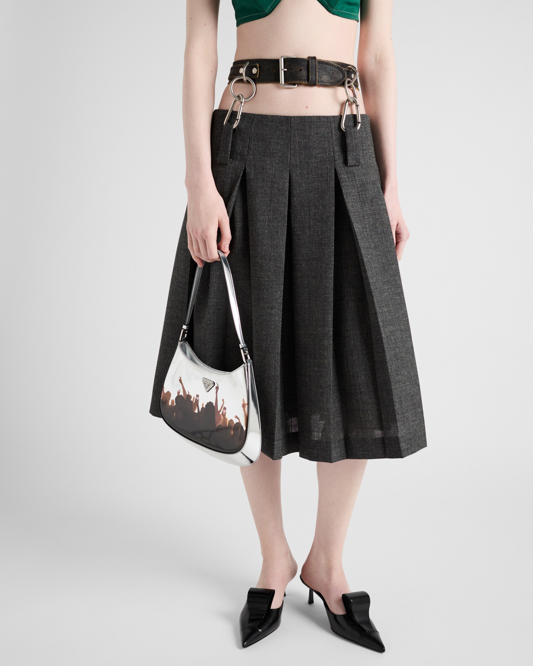 Silver Prada Cleo Printed Brushed Leather Shoulder Bag | PRADA