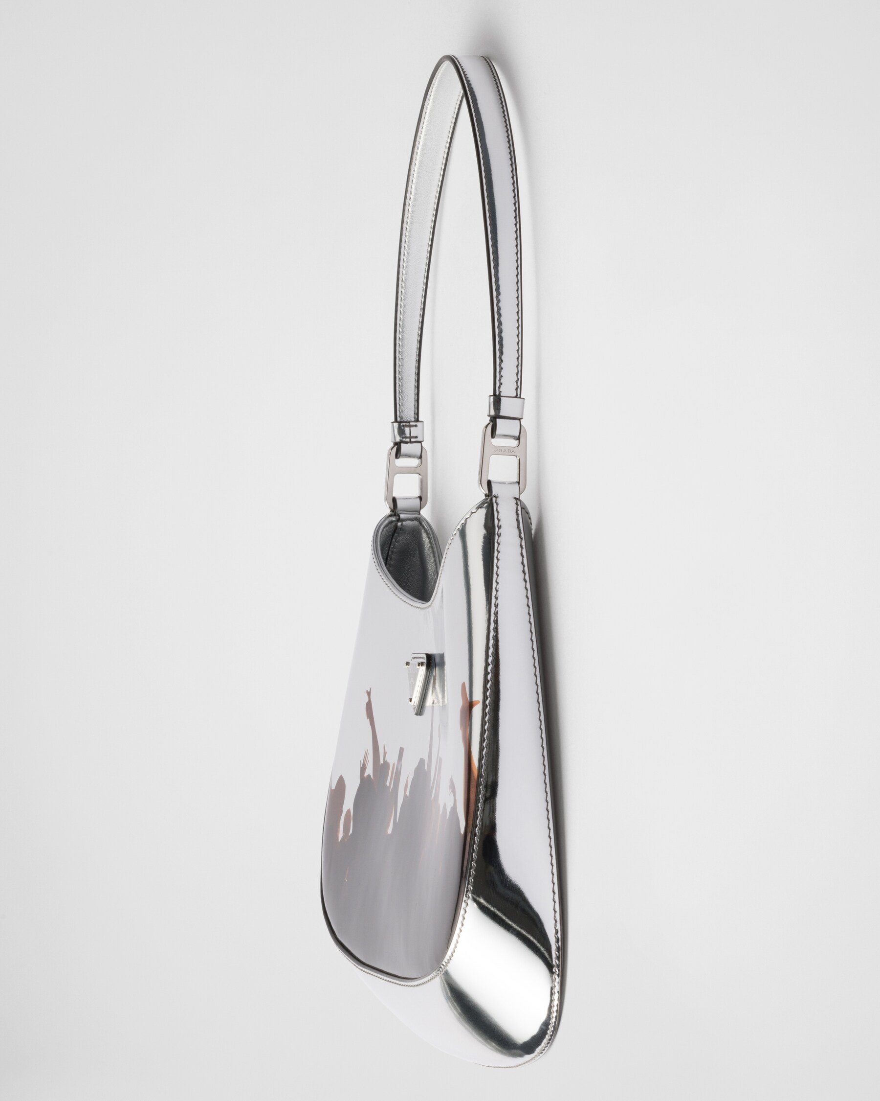 Silver Prada Cleo Printed Brushed Leather Shoulder Bag | PRADA