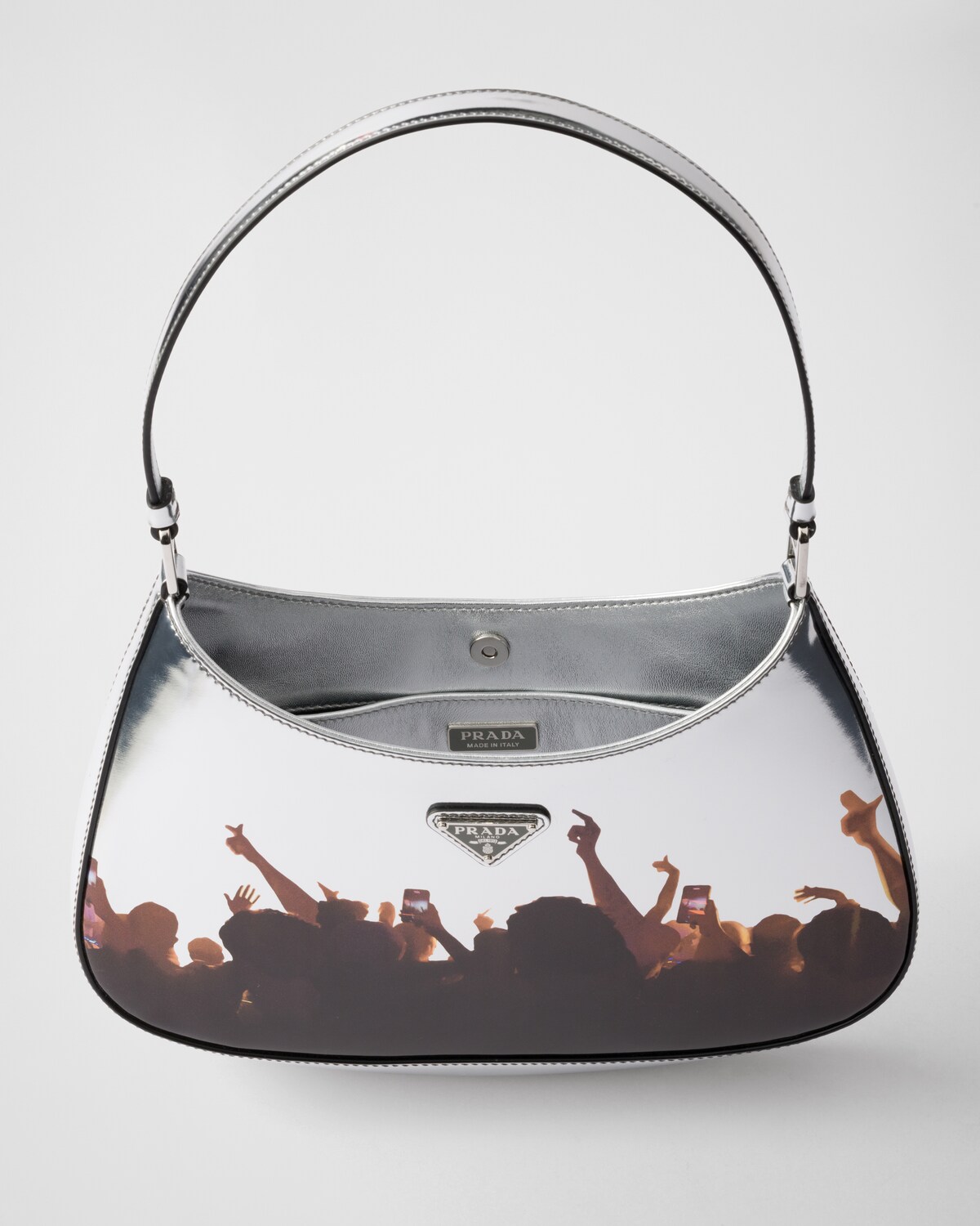 Silver Prada Cleo Printed Brushed Leather Shoulder Bag | PRADA