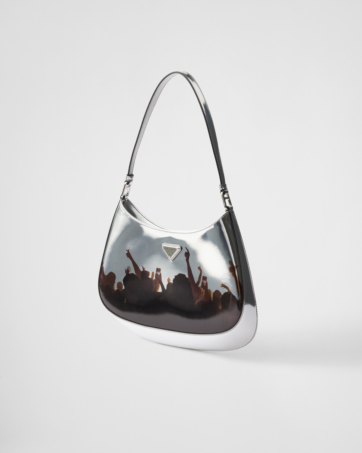 Silver Prada Cleo Printed Brushed Leather Shoulder Bag | PRADA