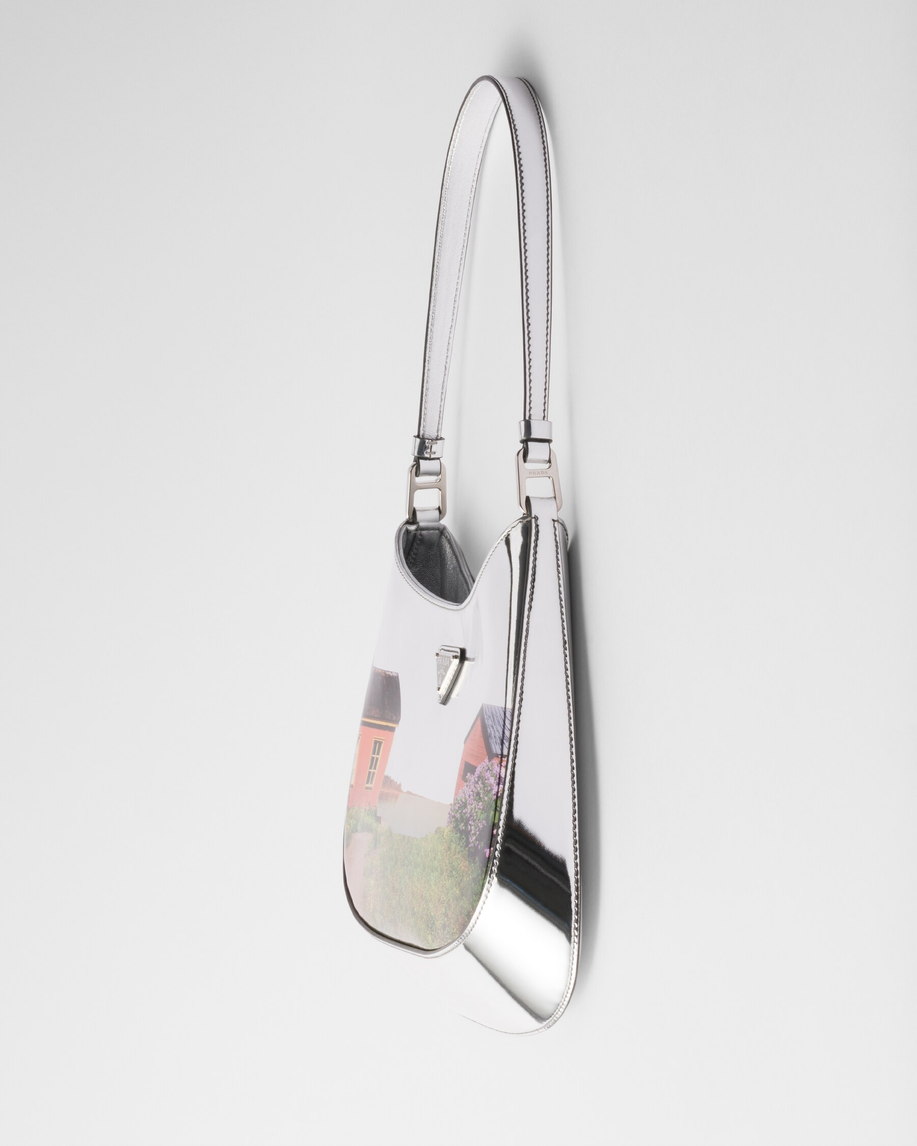 Silver Prada Cleo Printed Brushed Leather Shoulder Bag | PRADA