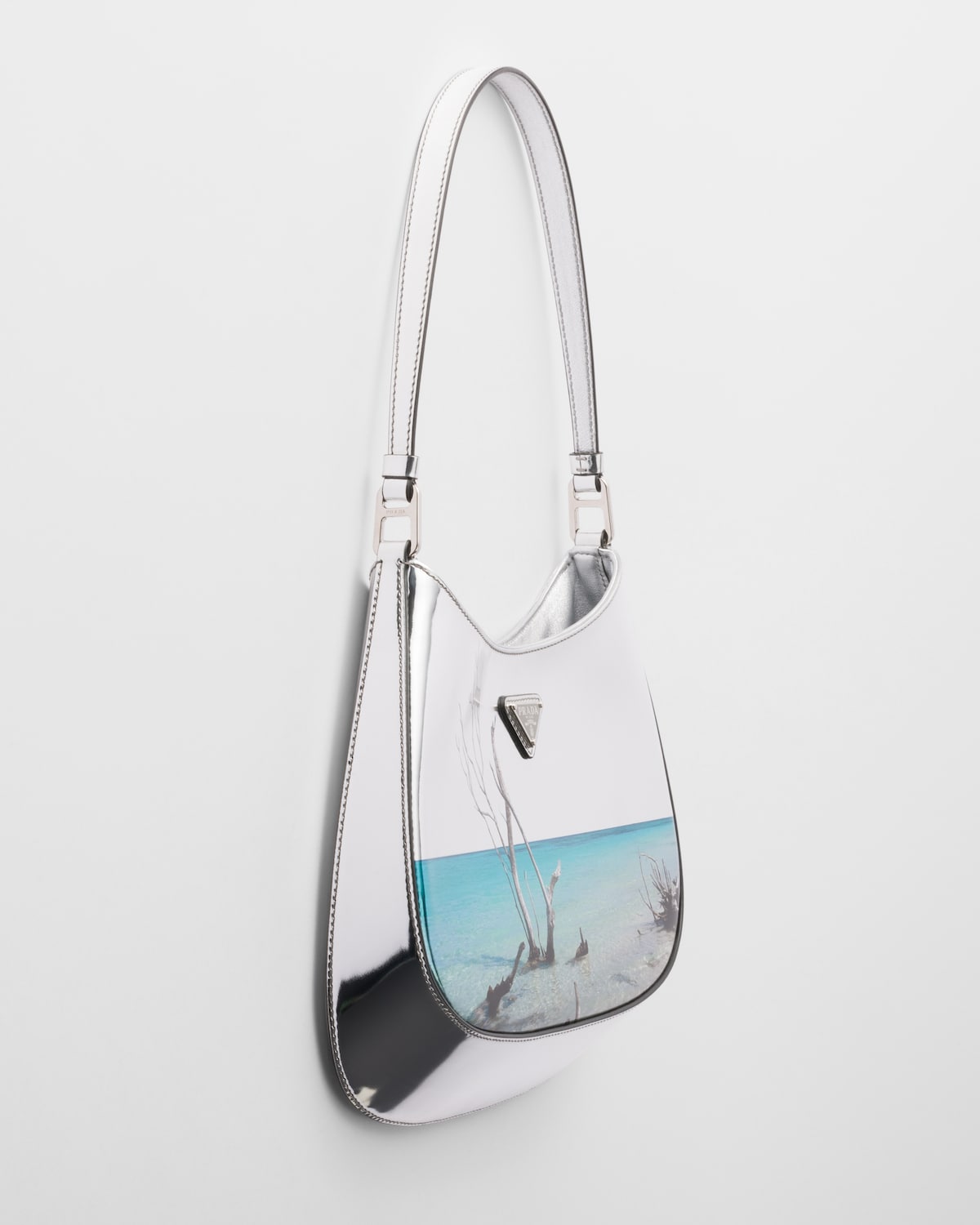 Silver Prada Cleo Printed Brushed Leather Shoulder Bag | PRADA