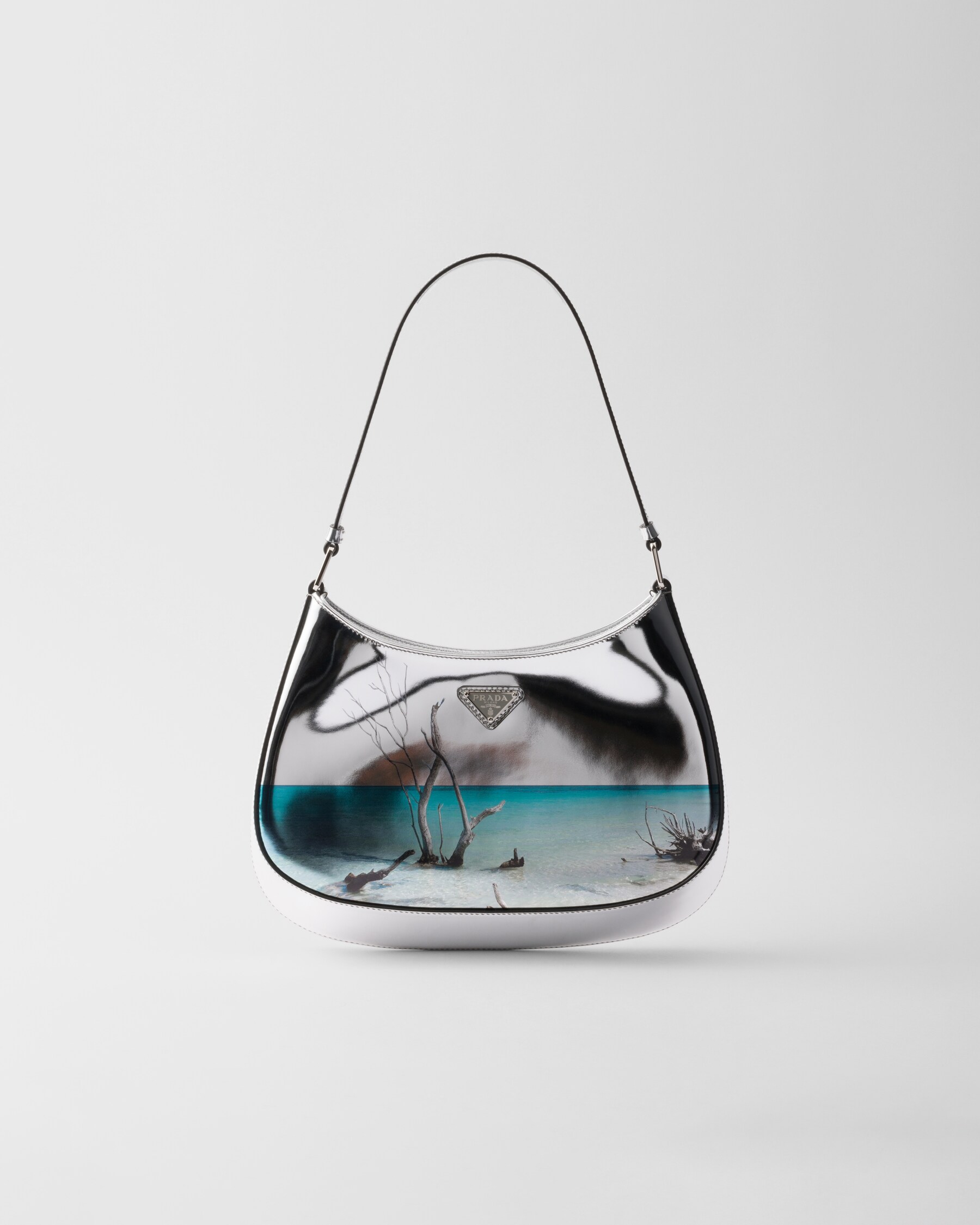Silver Prada Cleo Printed Brushed Leather Shoulder Bag | PRADA