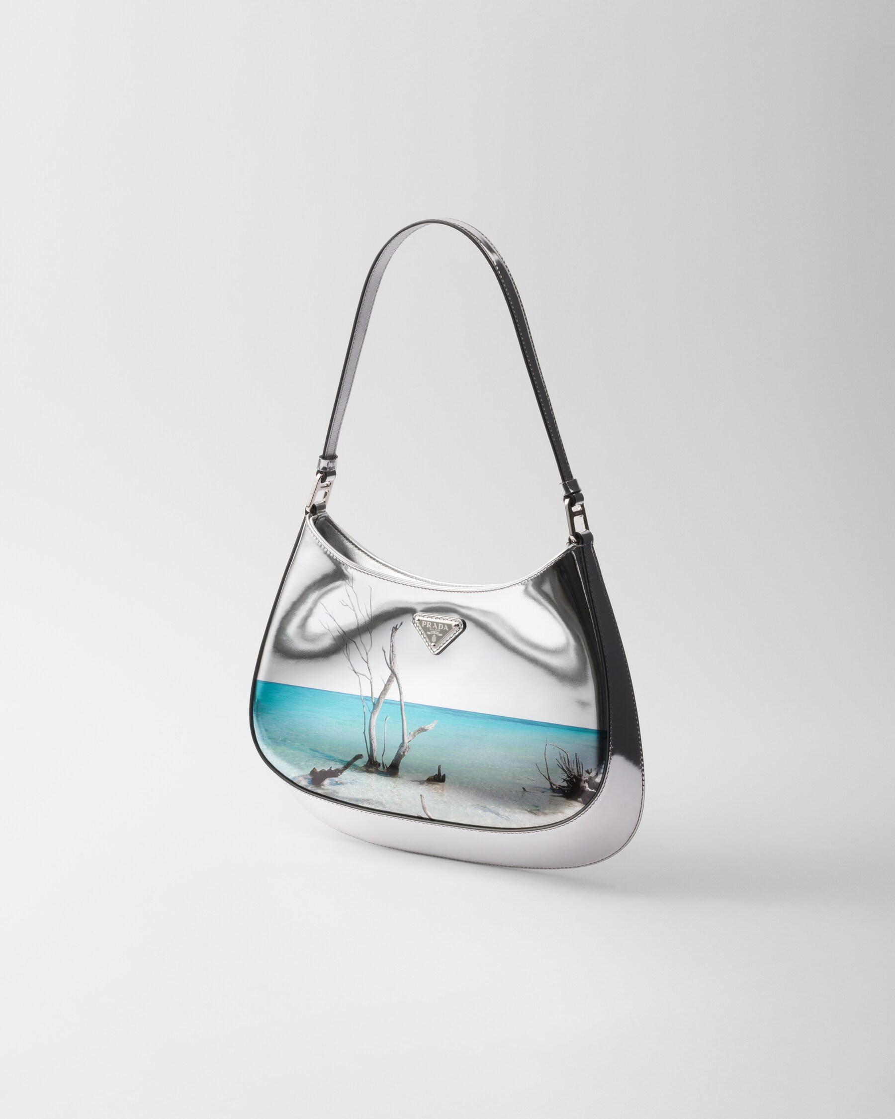Silver Prada Cleo Printed Brushed Leather Shoulder Bag | PRADA