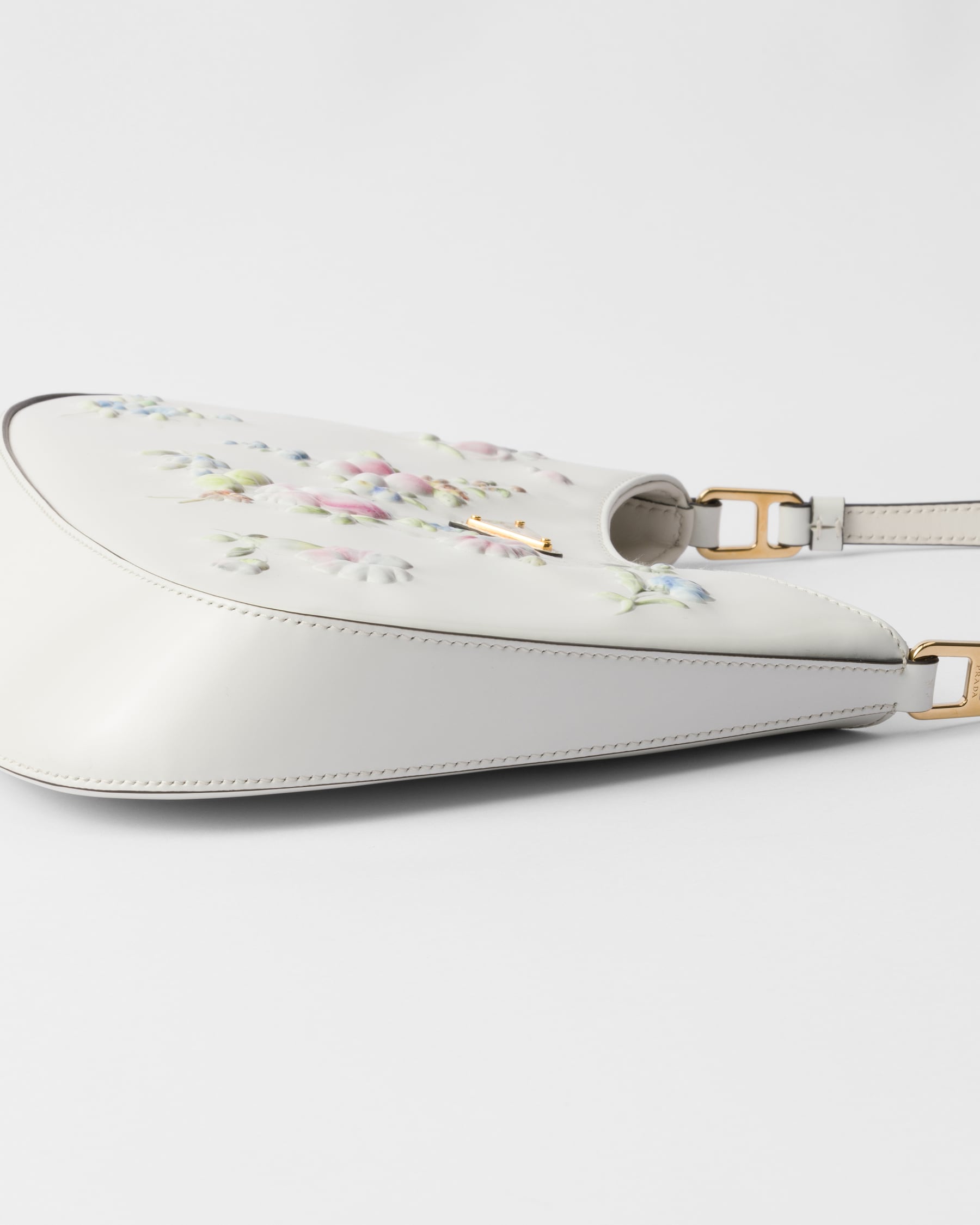 White Prada Cleo Printed Brushed Leather Shoulder Bag | PRADA