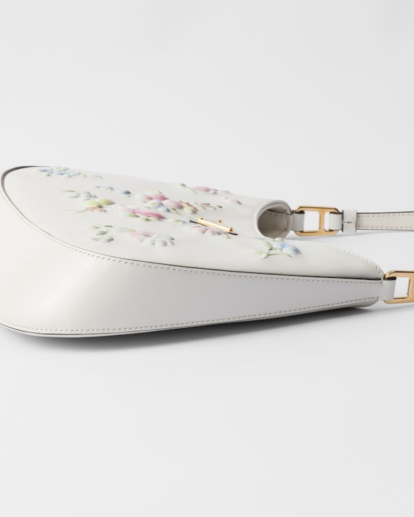 White Prada Cleo Printed Brushed Leather Shoulder Bag | PRADA