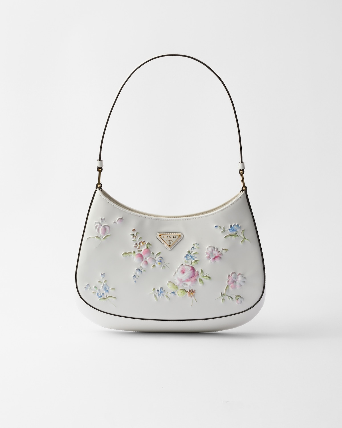 White Prada Cleo Printed Brushed Leather Shoulder Bag | PRADA