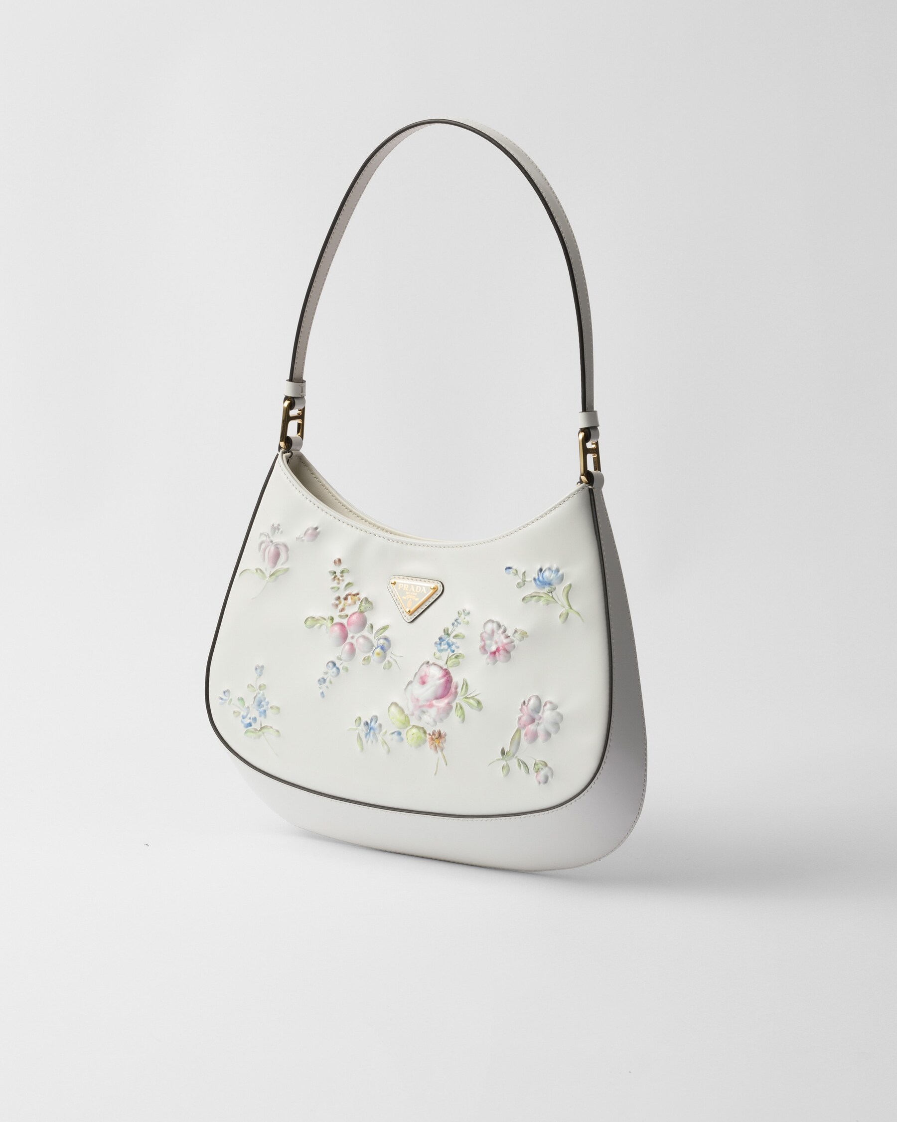 White Prada Cleo Printed Brushed Leather Shoulder Bag | PRADA