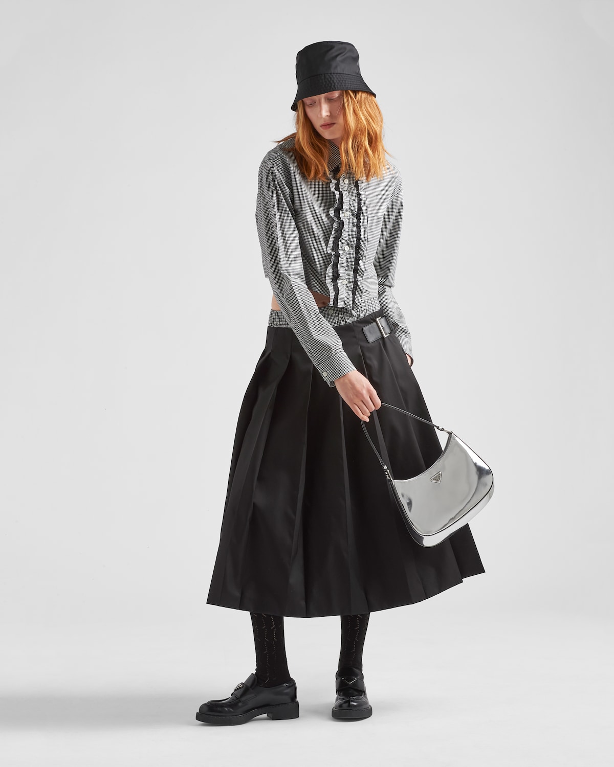 Silver Prada Cleo Brushed Leather Shoulder Bag | PRADA