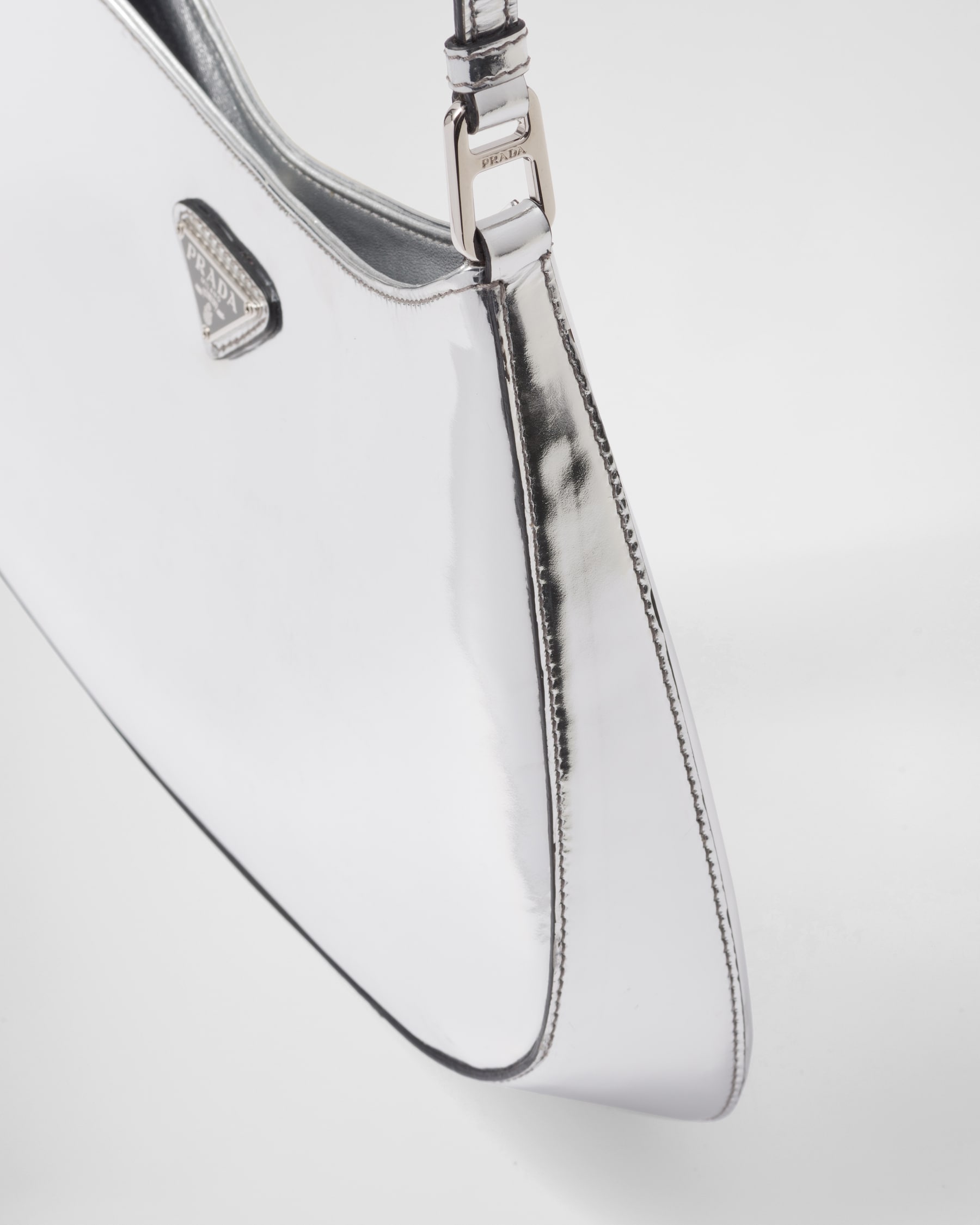 Silver Prada Cleo Brushed Leather Shoulder Bag | PRADA