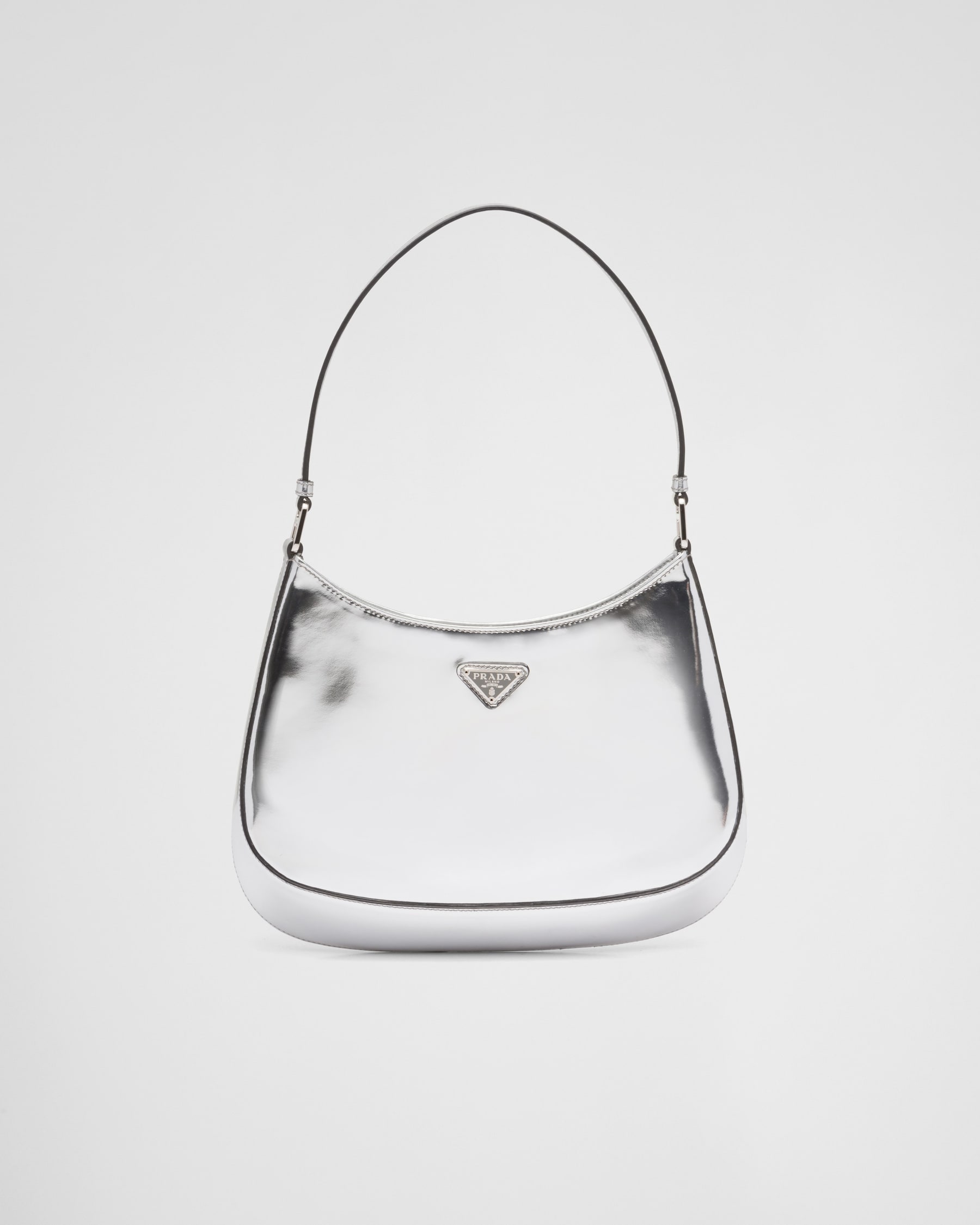 Silver Prada Cleo Brushed Leather Shoulder Bag | PRADA