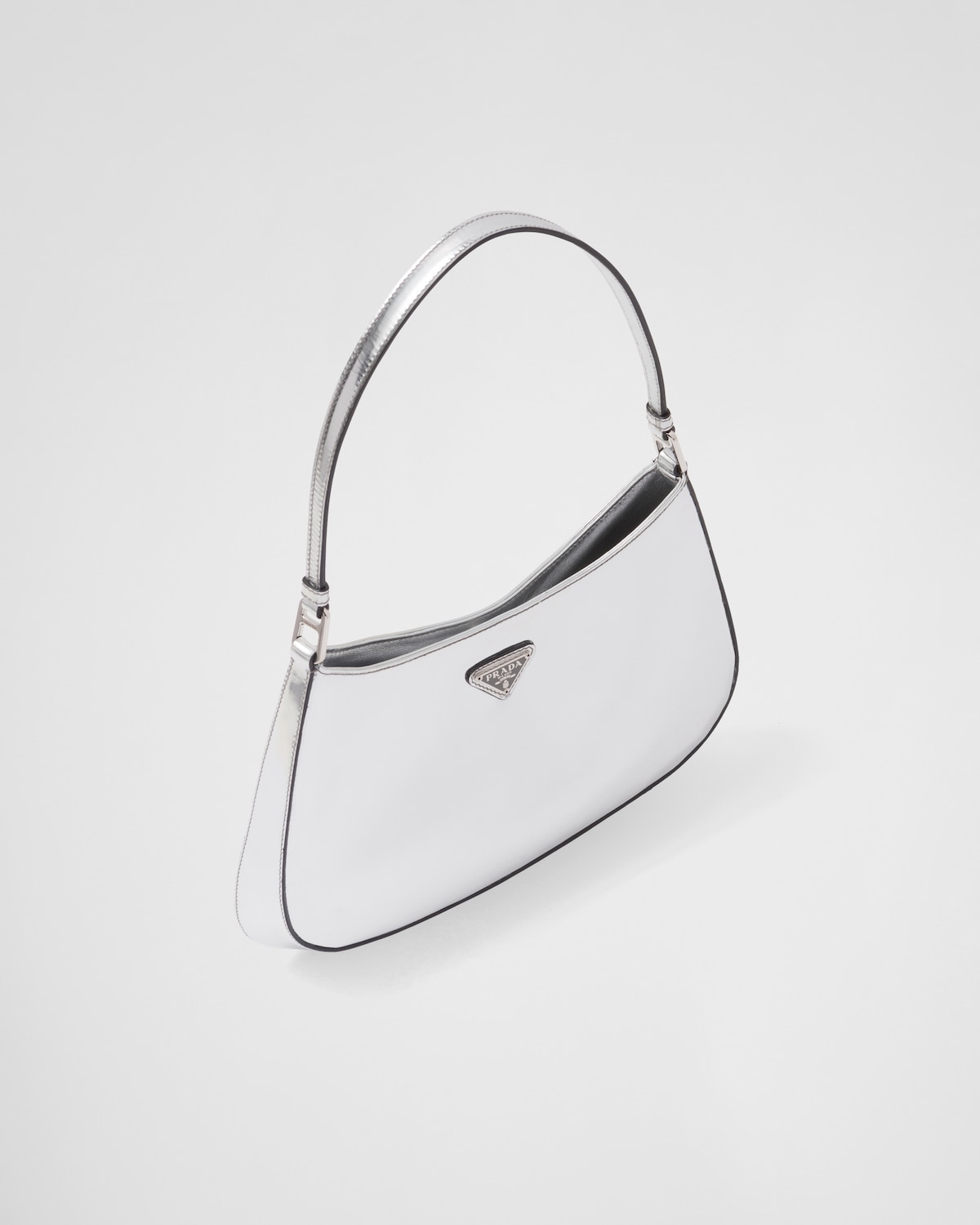 Silver Prada Cleo Brushed Leather Shoulder Bag | PRADA