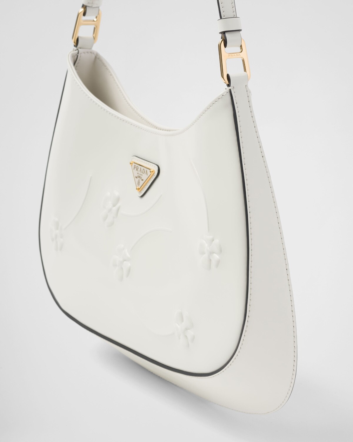 White Prada Cleo Brushed Leather Shoulder Bag | PRADA