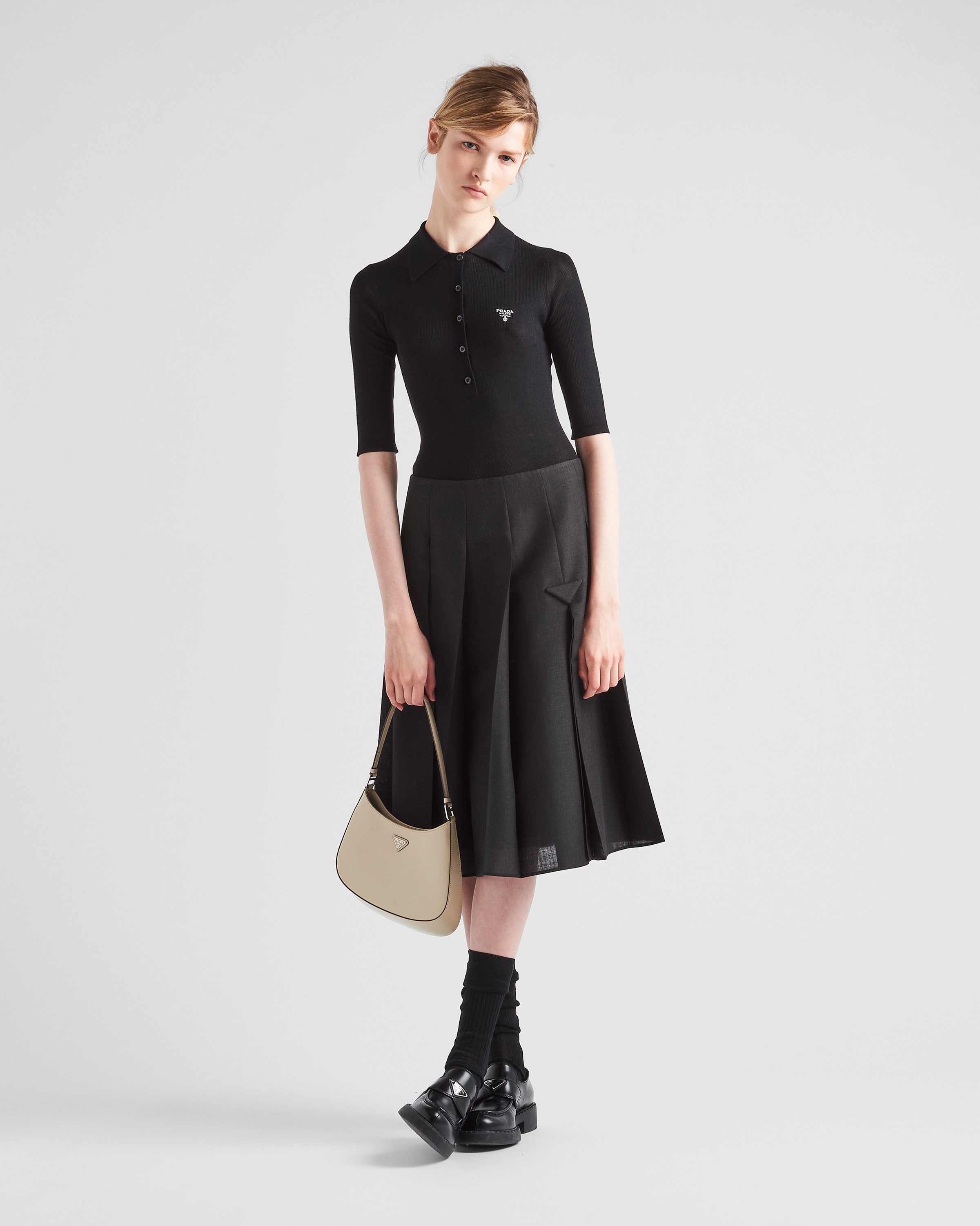 Bolsa De Ombro Prada Cleo Em Couro Escovado Deserto | PRADA