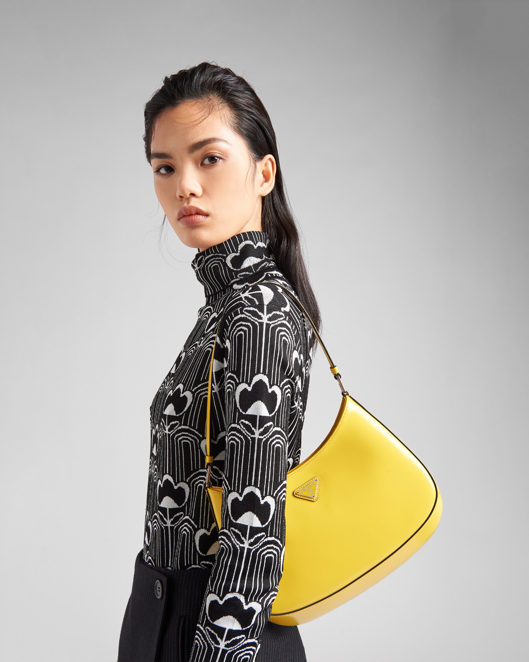 Bright Yellow Prada Cleo Brushed Leather Shoulder Bag | PRADA