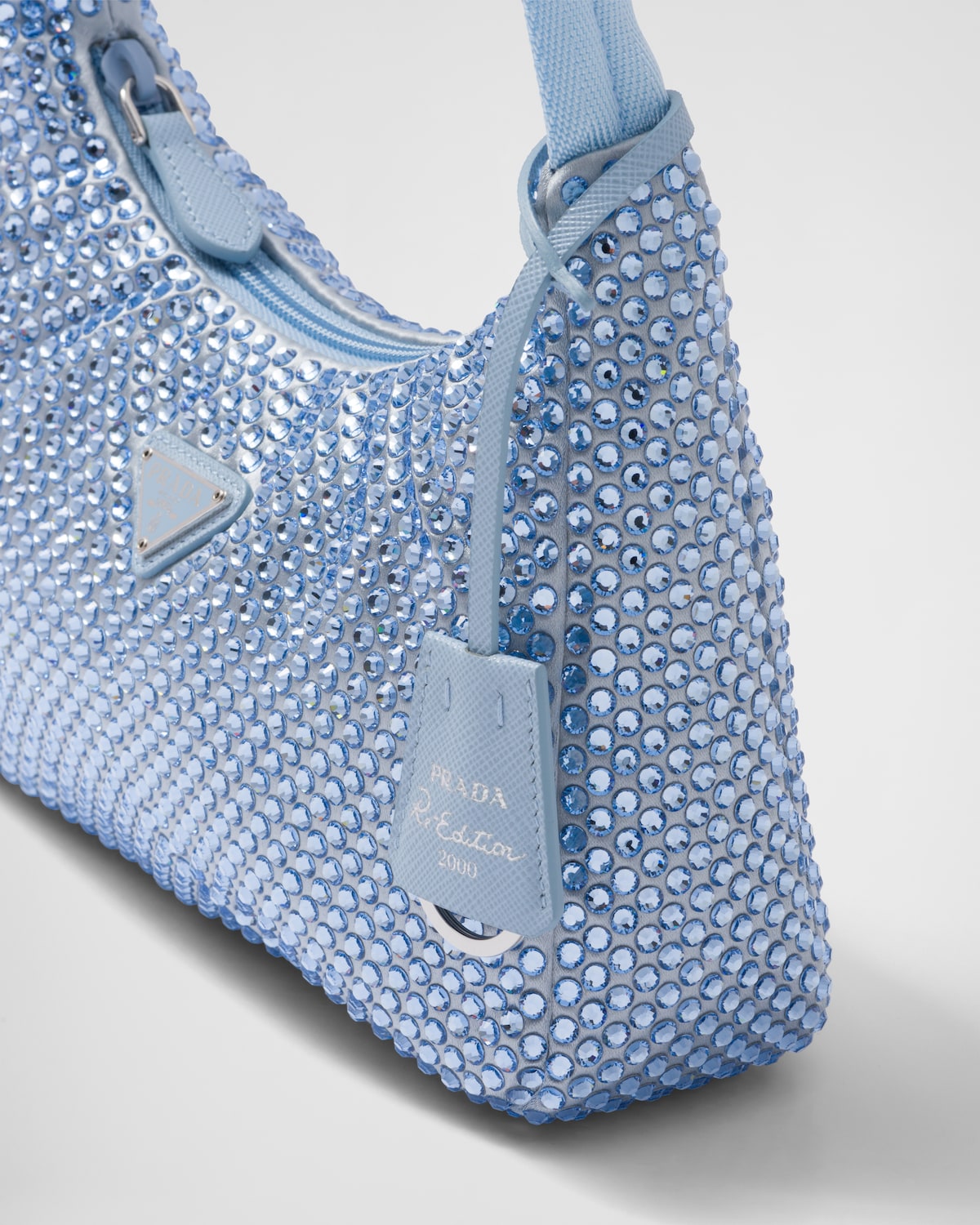 Light Blue Satin Mini-bag With Crystals | PRADA