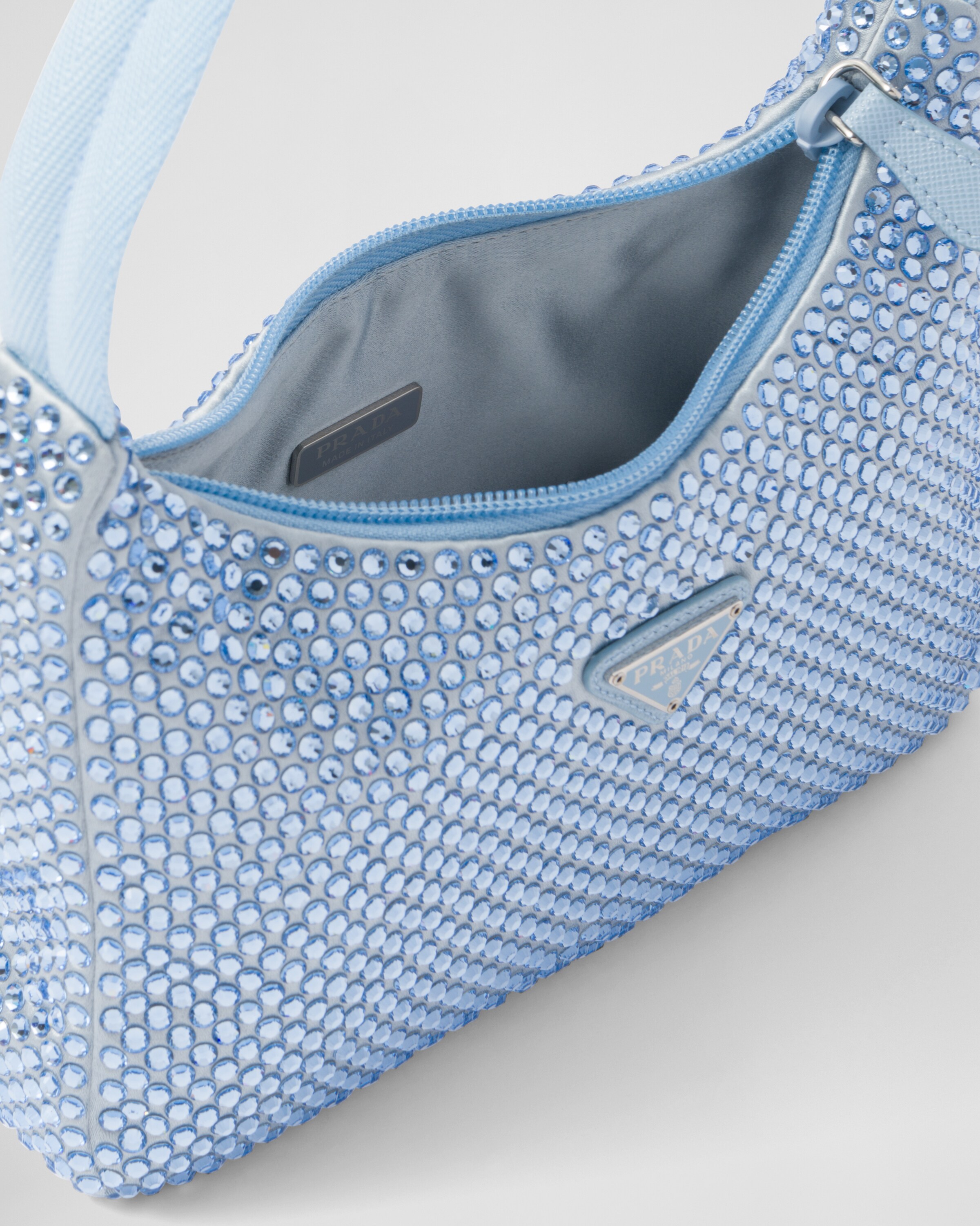 Light Blue Satin Mini-bag With Crystals | PRADA