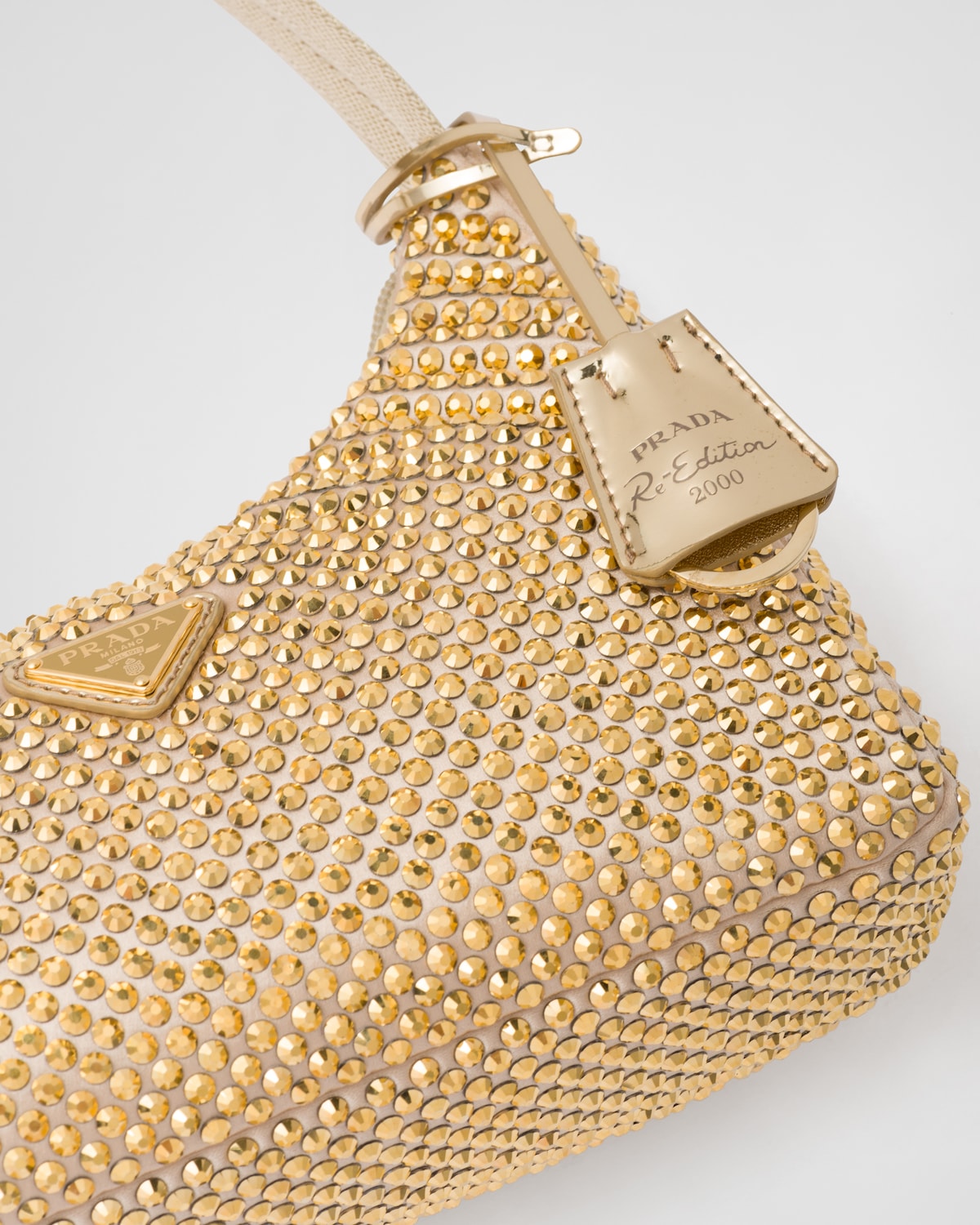 Platinum Prada Re-edition Mini Satin Bag With Crystals | PRADA