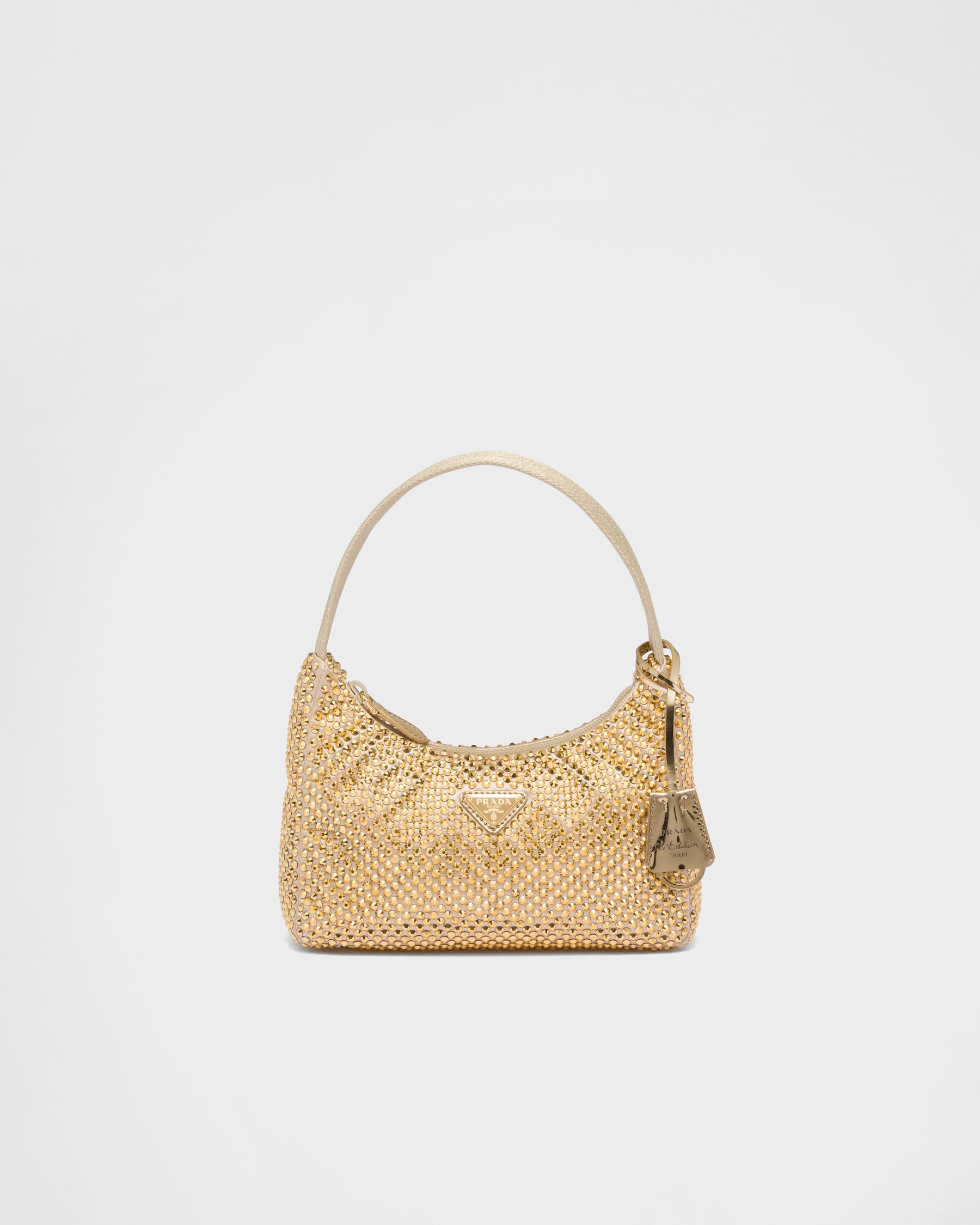 Platinum Prada Re-edition Mini Satin Bag With Crystals | PRADA