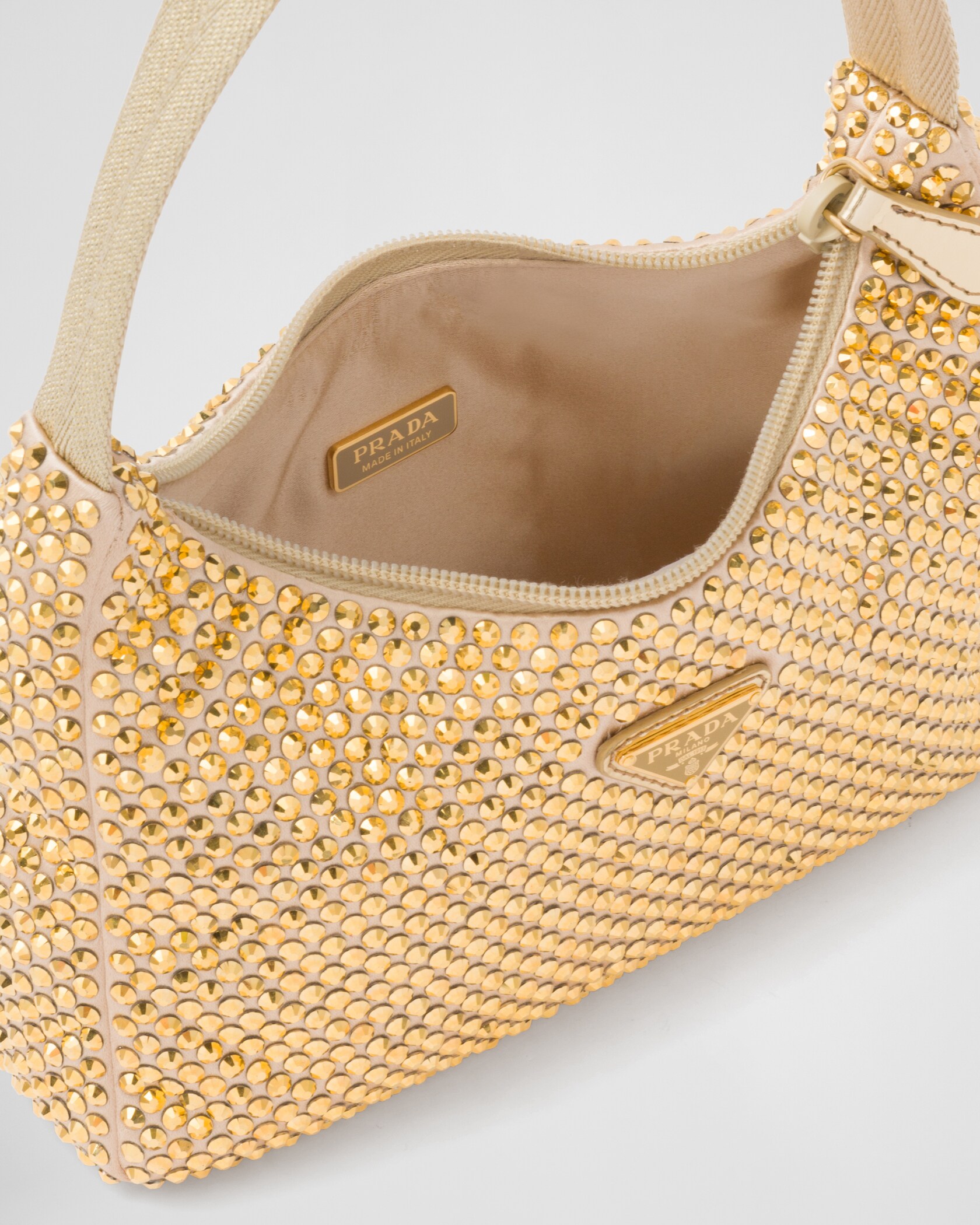Platinum Satin Mini-bag With Crystals | PRADA
