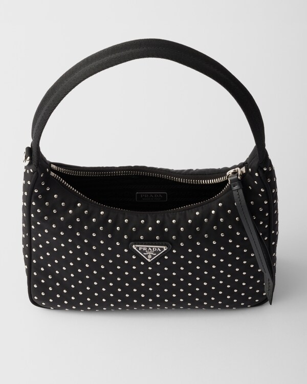 Black Prada Re-edition Re-nylon Mini Bag With Studs | PRADA
