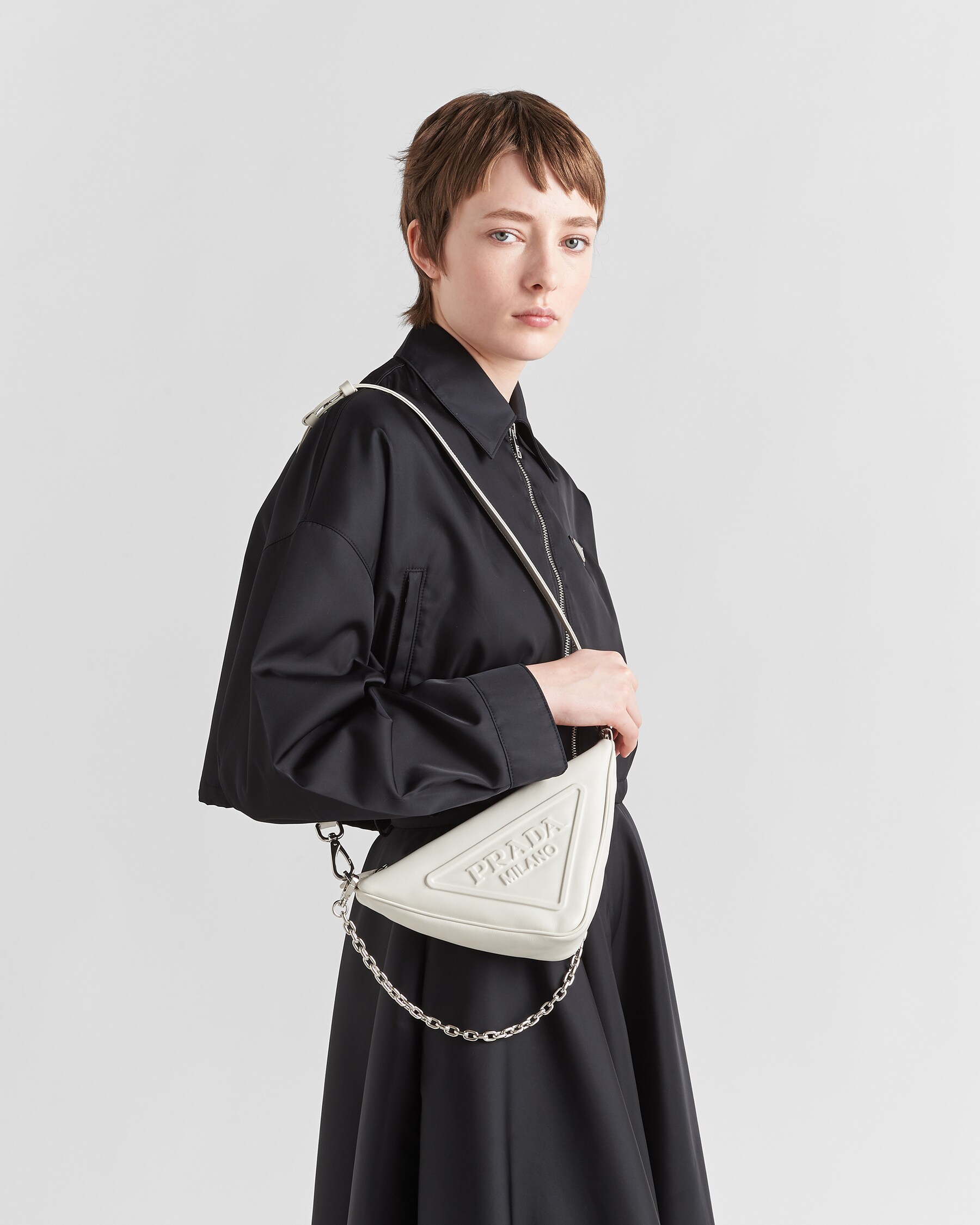 White Prada Triangle Leather Mini-bag | PRADA